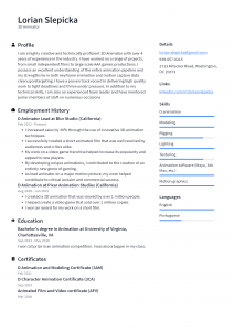 3D Animator Resume Example and Writing Guide - ResumeLawyer