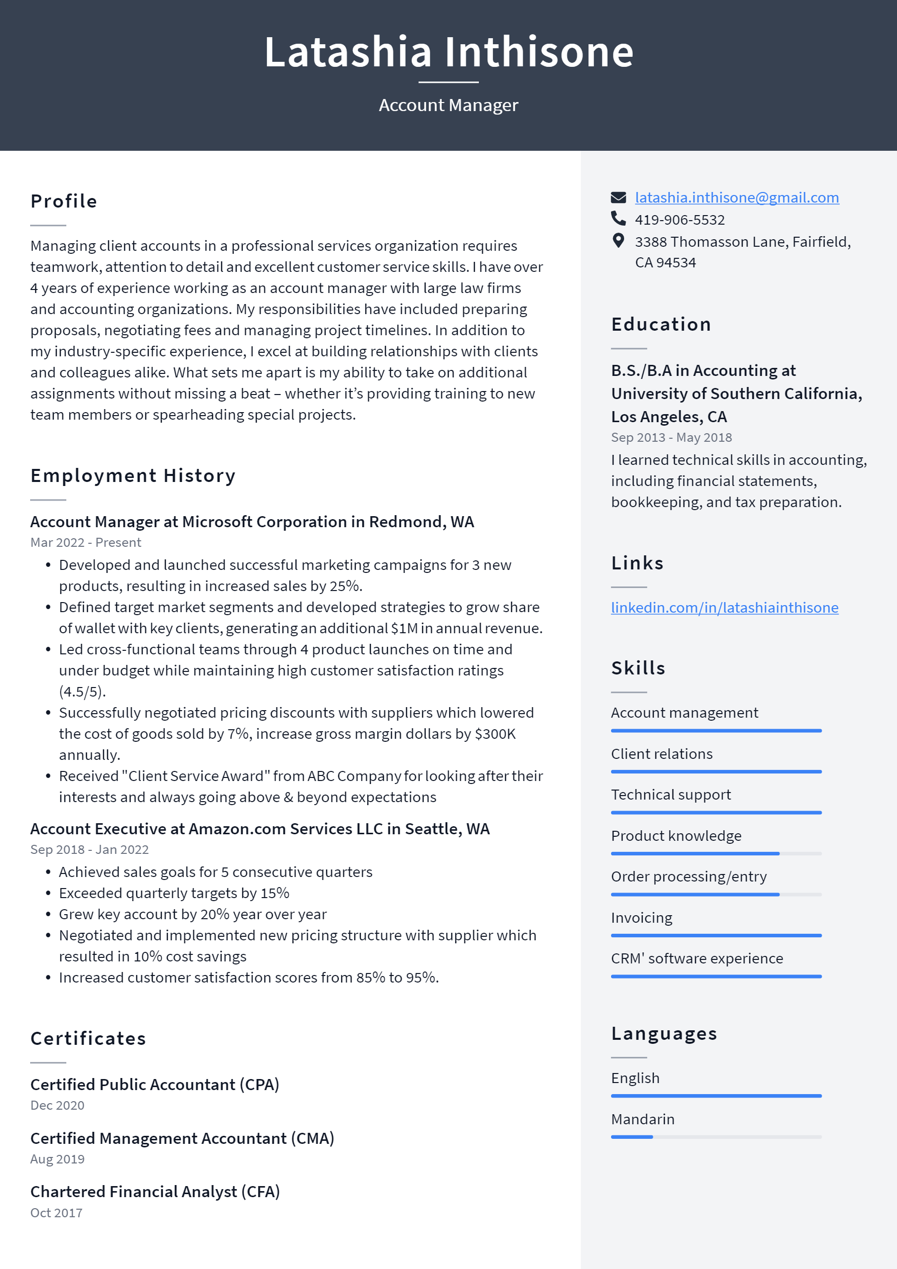 Account Manager Resume Example and Writing Guide - ResumeLawyer