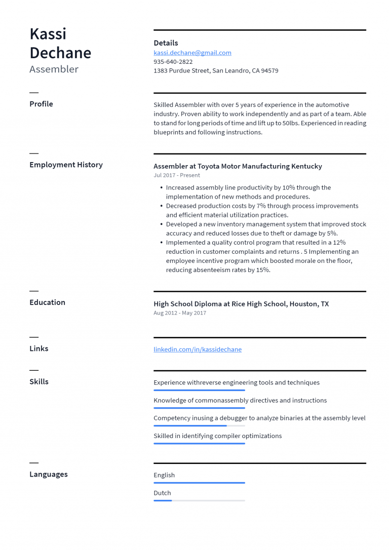Assembler Resume Example and Writing Guide - ResumeLawyer