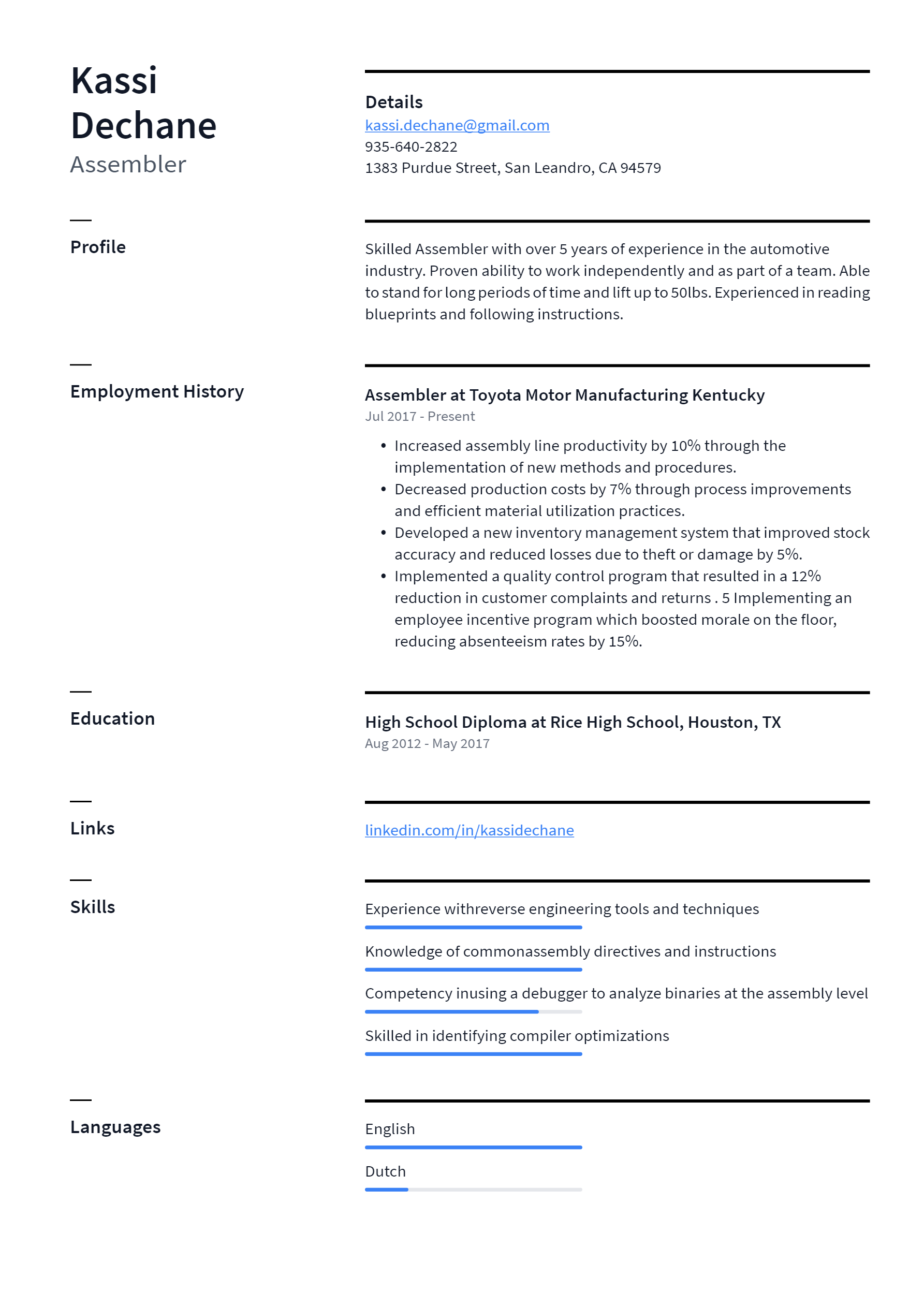 Assembler Resume Example and Writing Guide - ResumeLawyer
