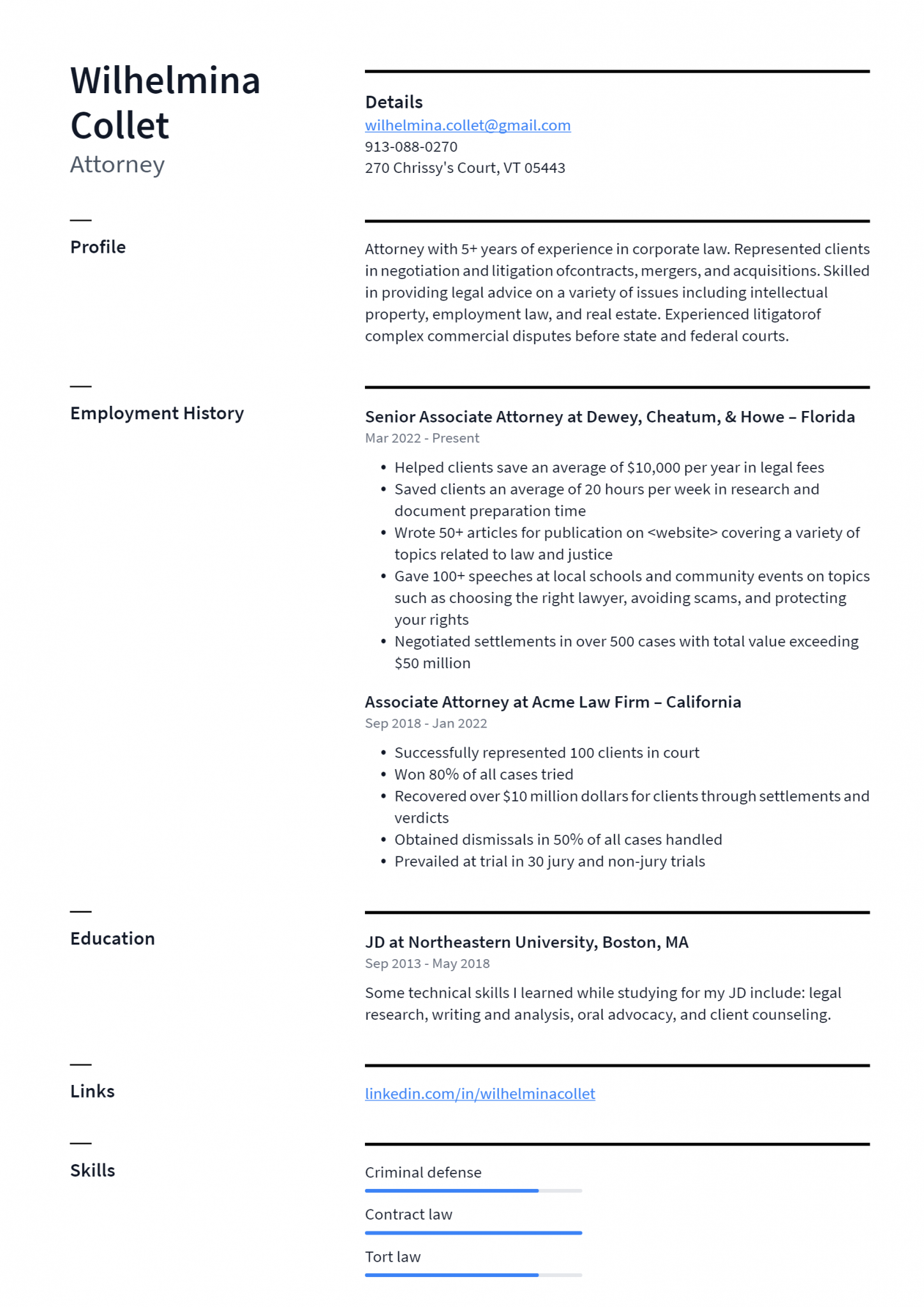 Attorney Resume Example and Writing Guide - ResumeLawyer