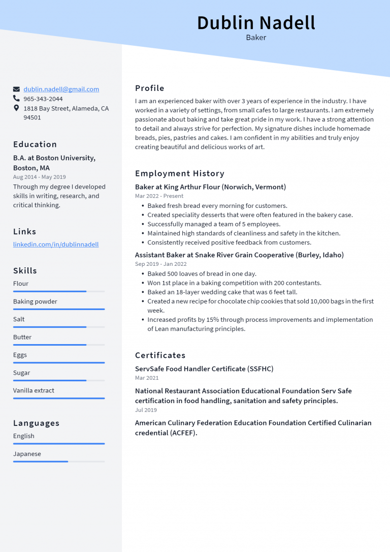 Baker Resume Example and Writing Guide - ResumeLawyer
