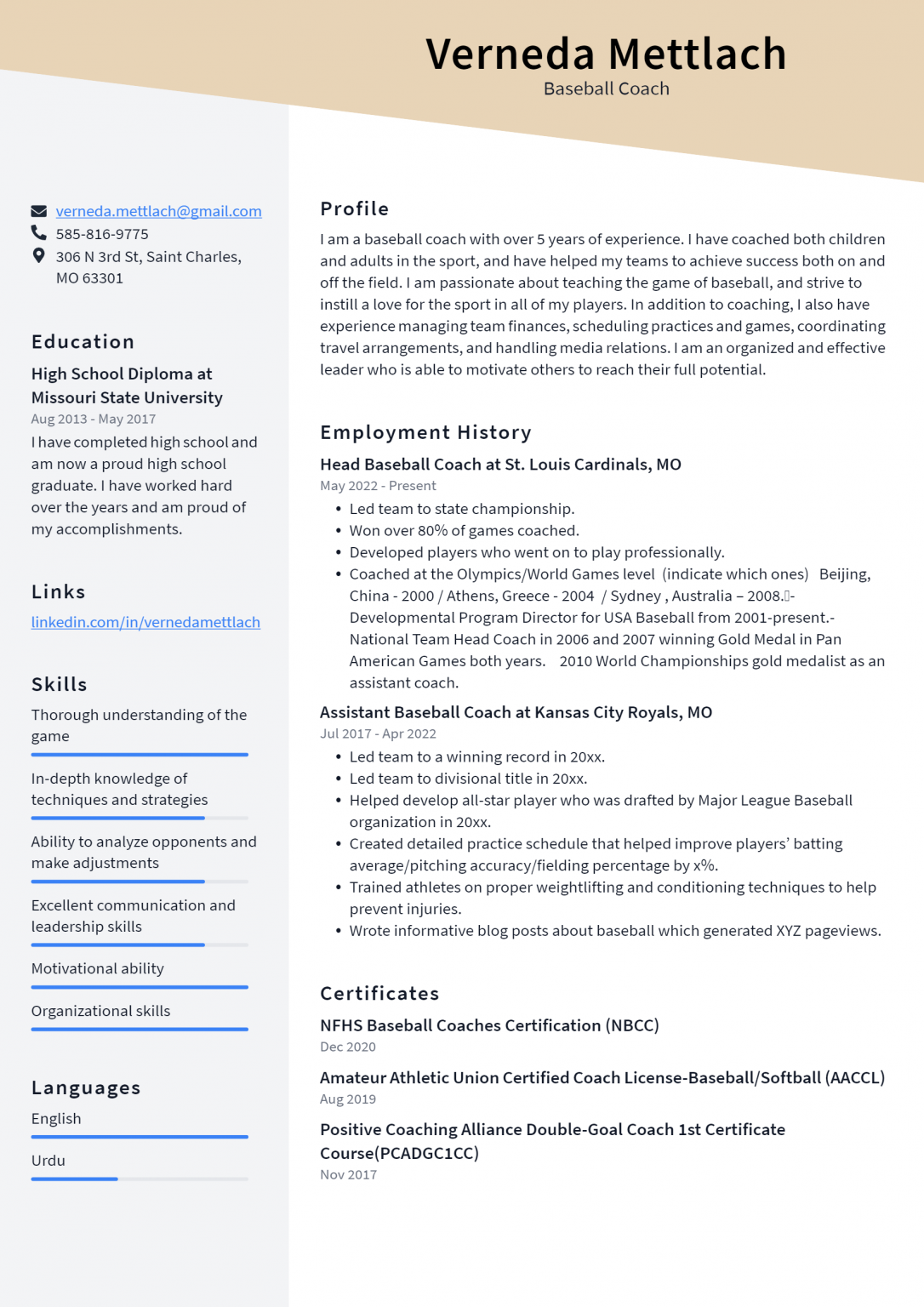 Baseball Coach Resume Example and Writing Guide - ResumeLawyer