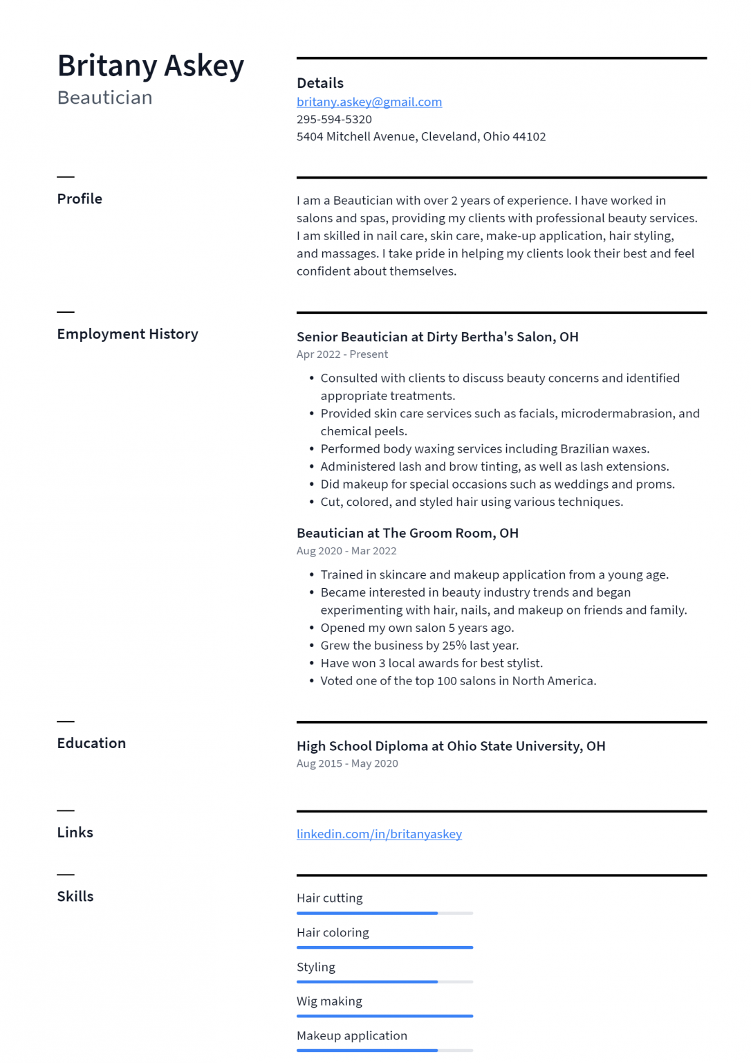 Beautician Resume Example and Writing Guide - ResumeLawyer