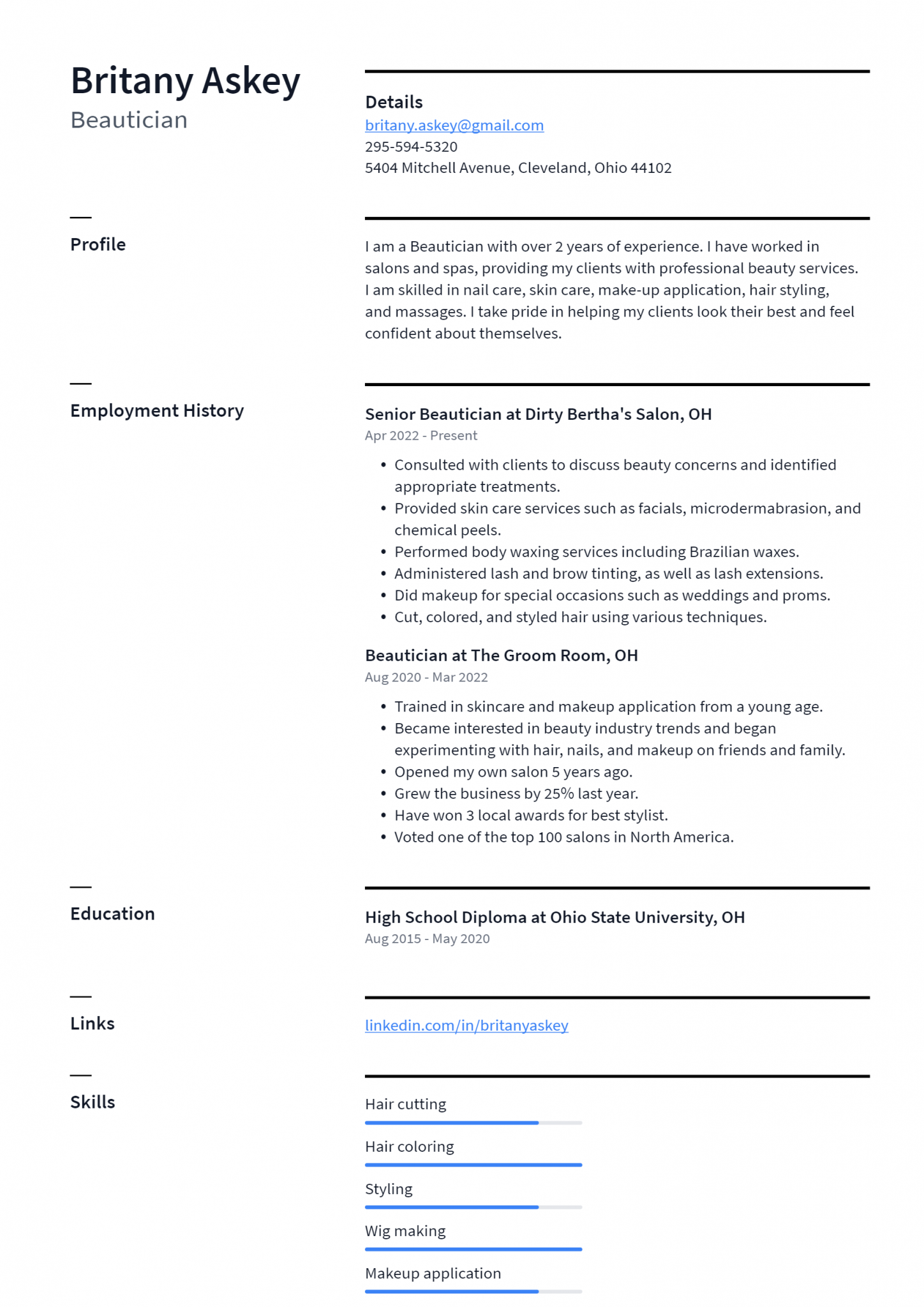 Beautician Resume Example and Writing Guide - ResumeLawyer
