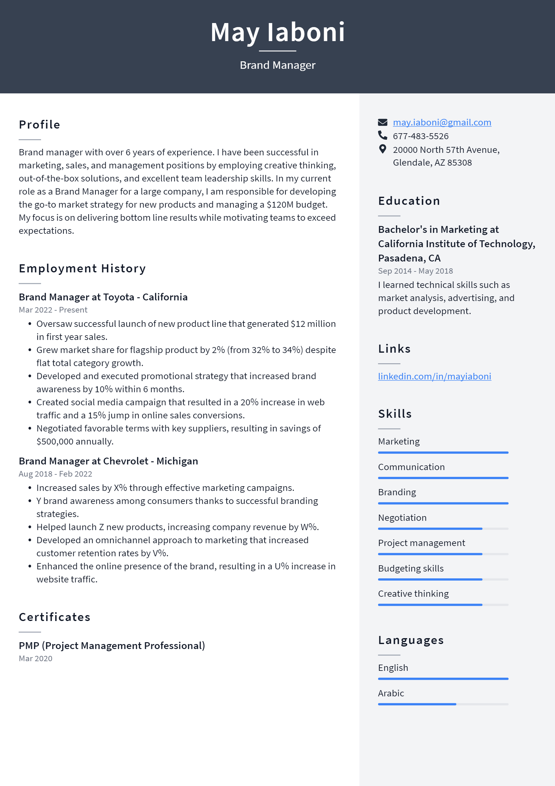 Brand Manager Resume Example and Writing Guide - ResumeLawyer