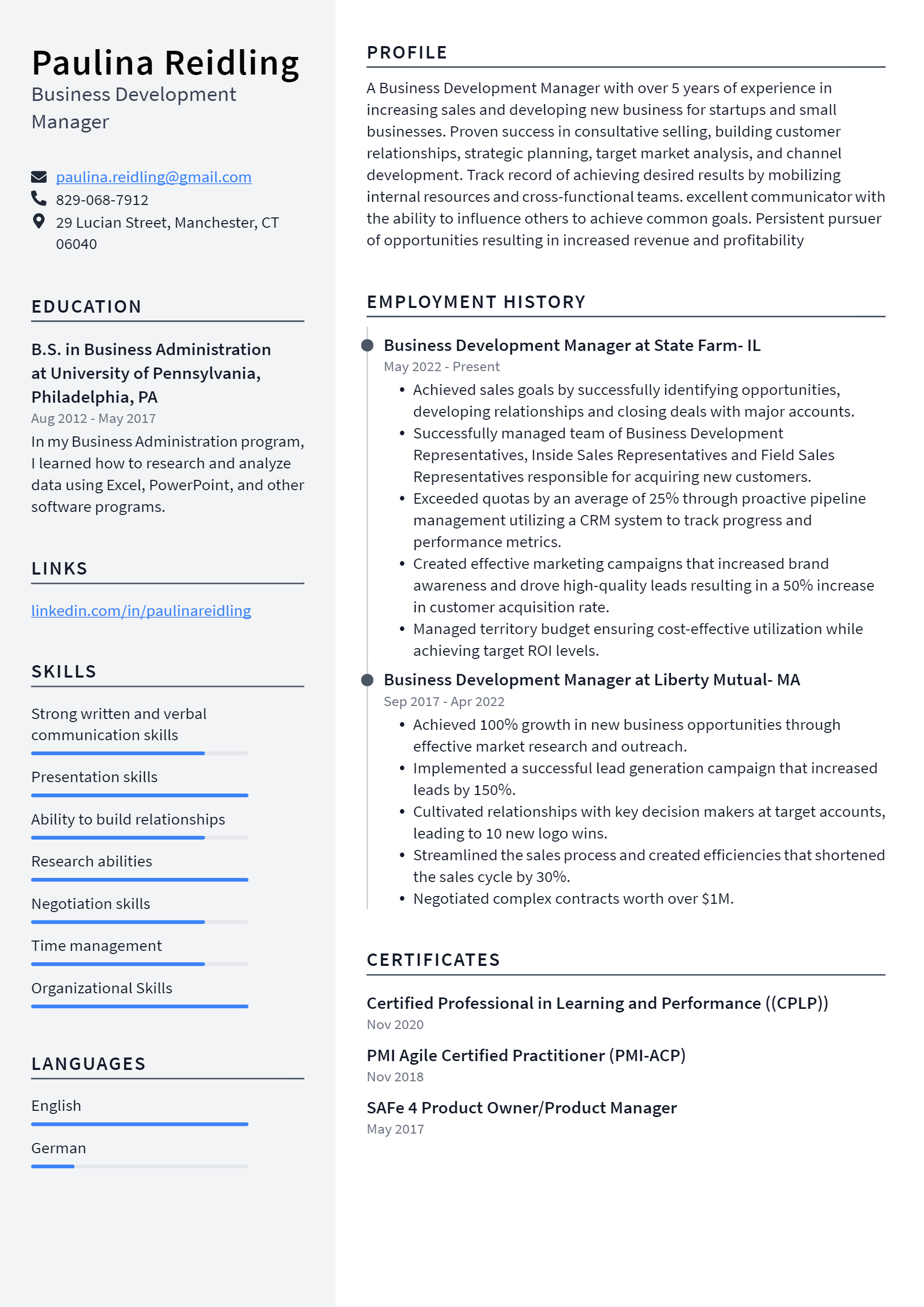 Business Development Manager Resume Example and Writing Guide ...