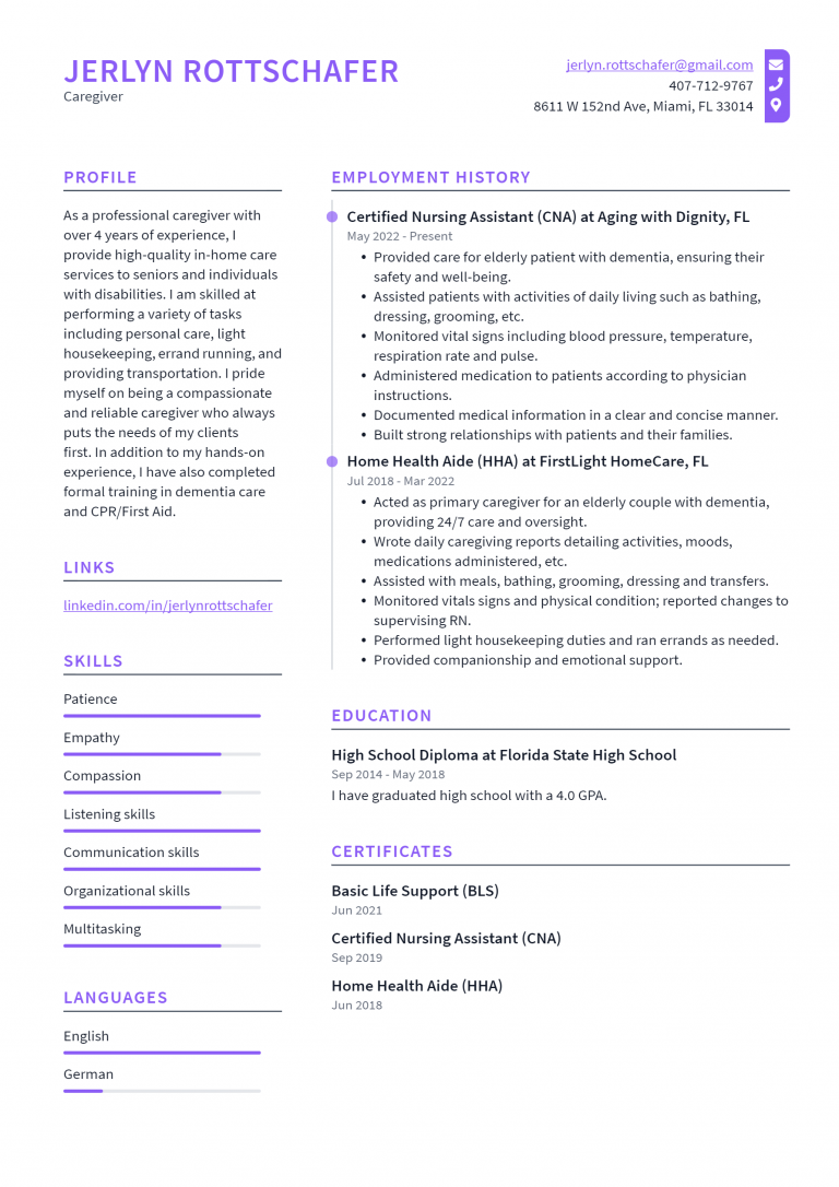 Caregiver Resume Example and Writing Guide - ResumeLawyer