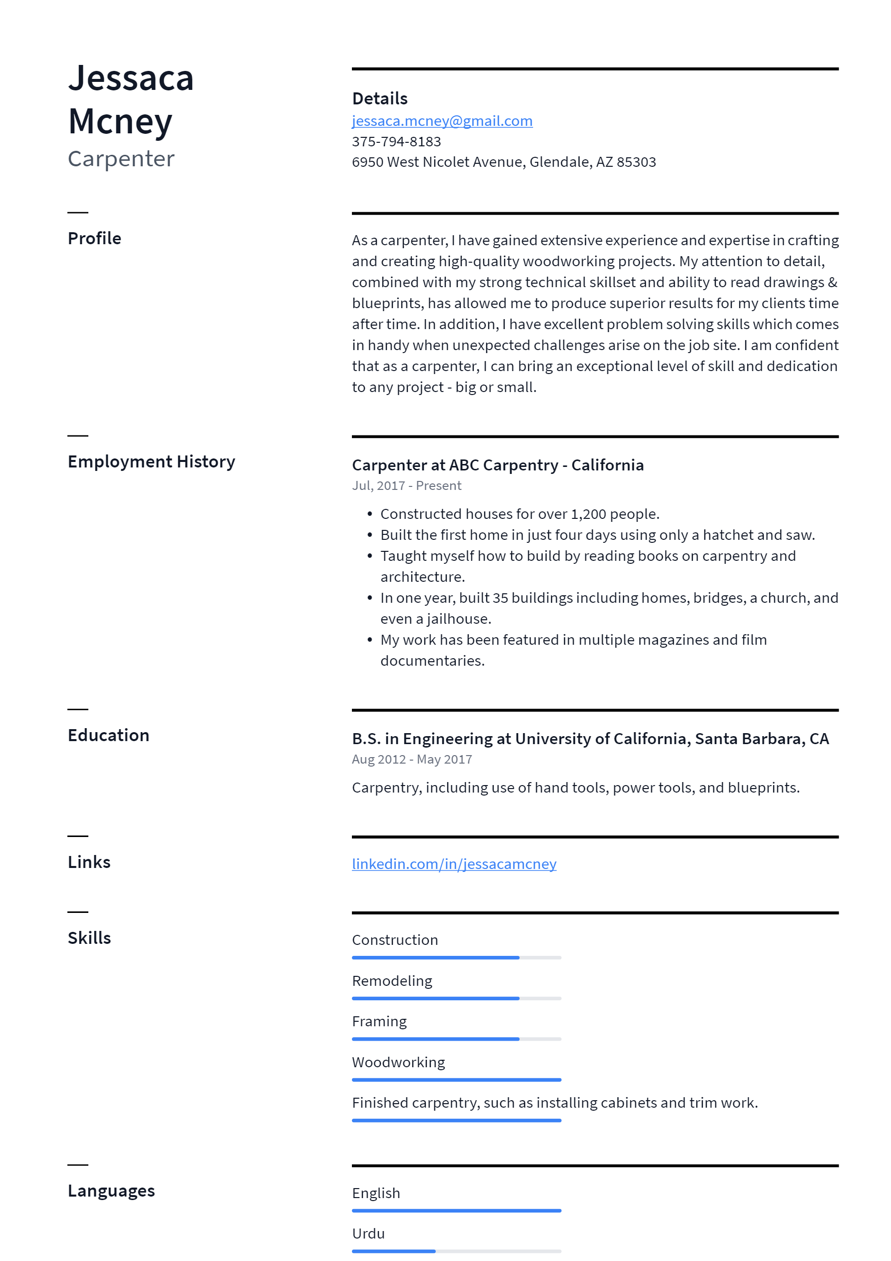 Carpenter Resume Example and Writing Guide - ResumeLawyer