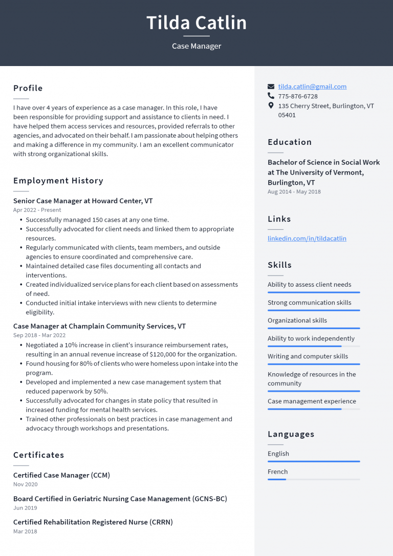 Case Manager Resume Example and Writing Guide - ResumeLawyer