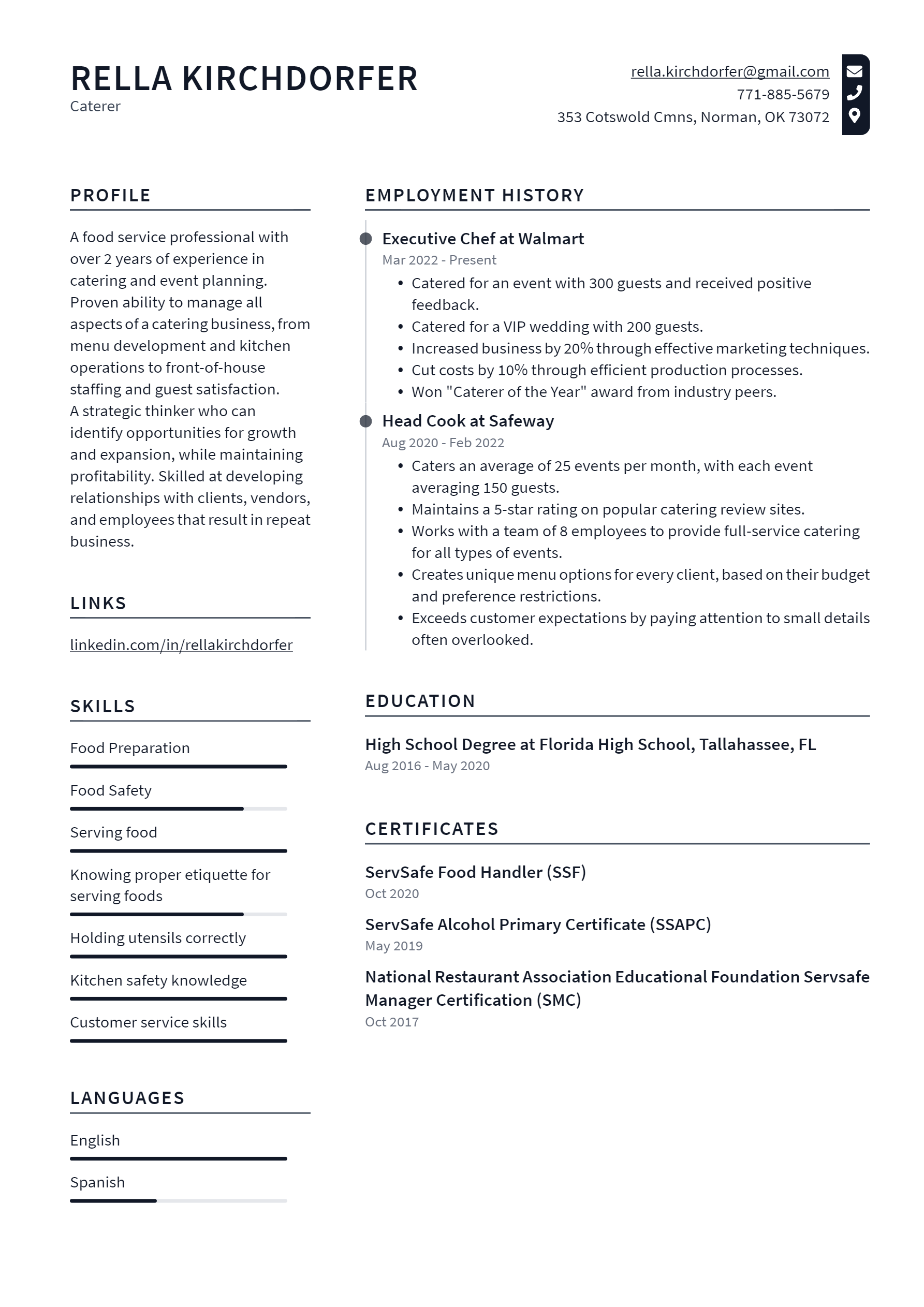 Caterer Resume Example and Writing Guide - ResumeLawyer