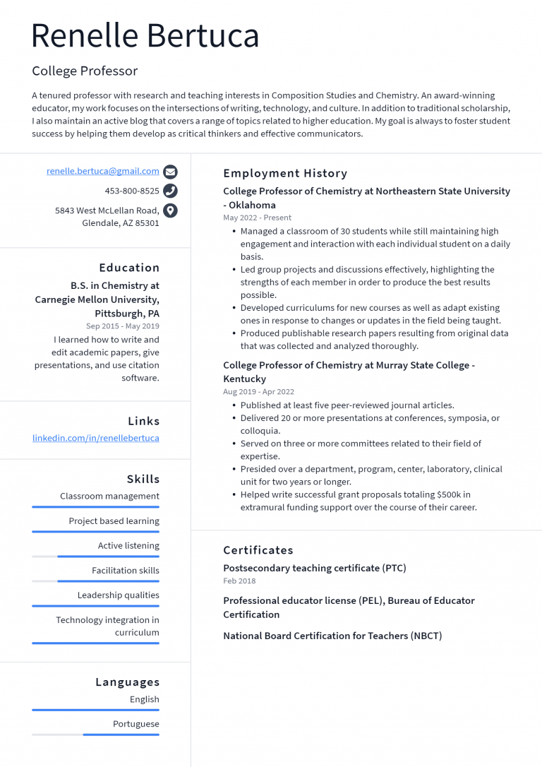 College Professor Resume Example and Writing Guide - ResumeLawyer