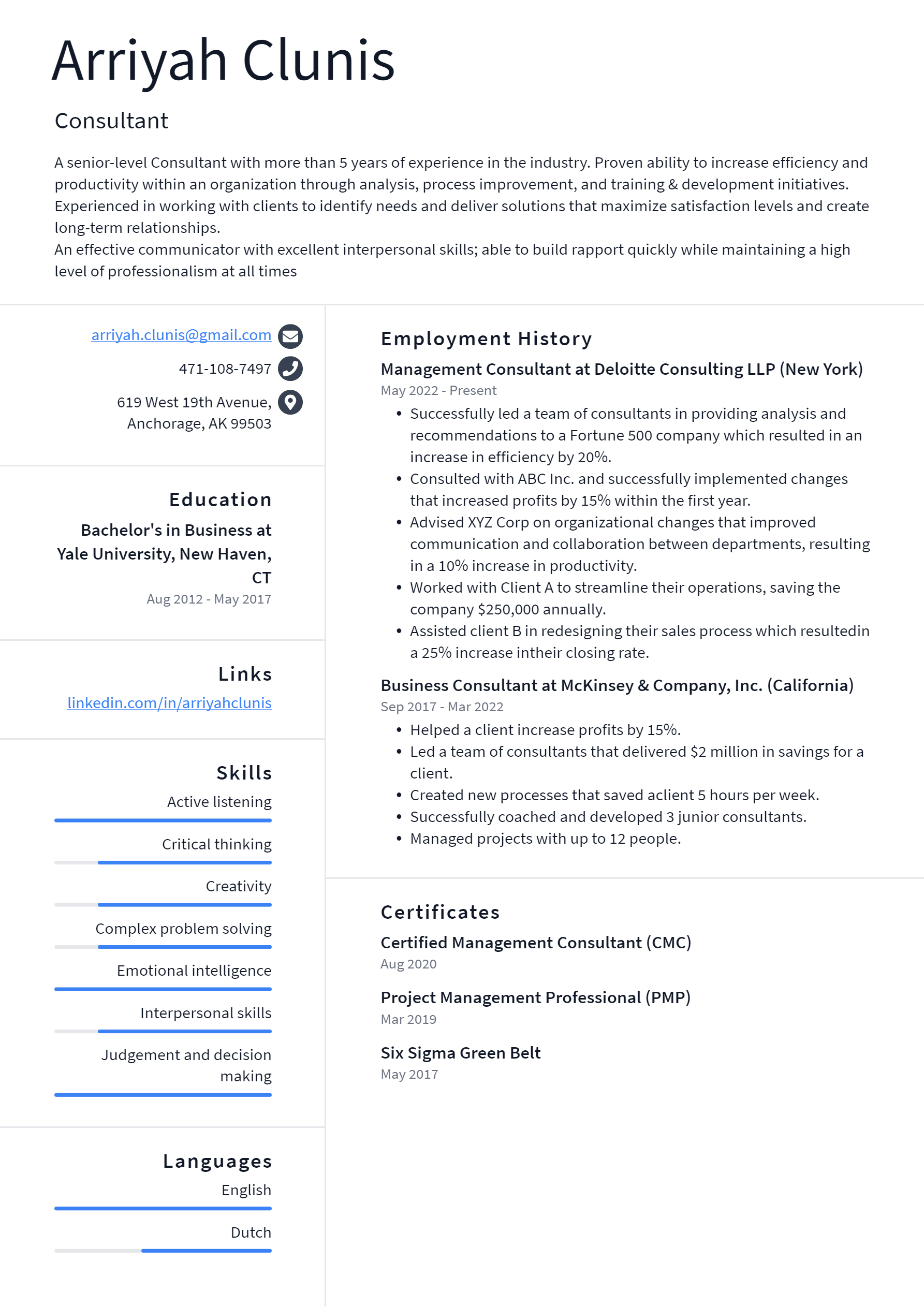 Consultant Resume Example and Writing Guide - ResumeLawyer