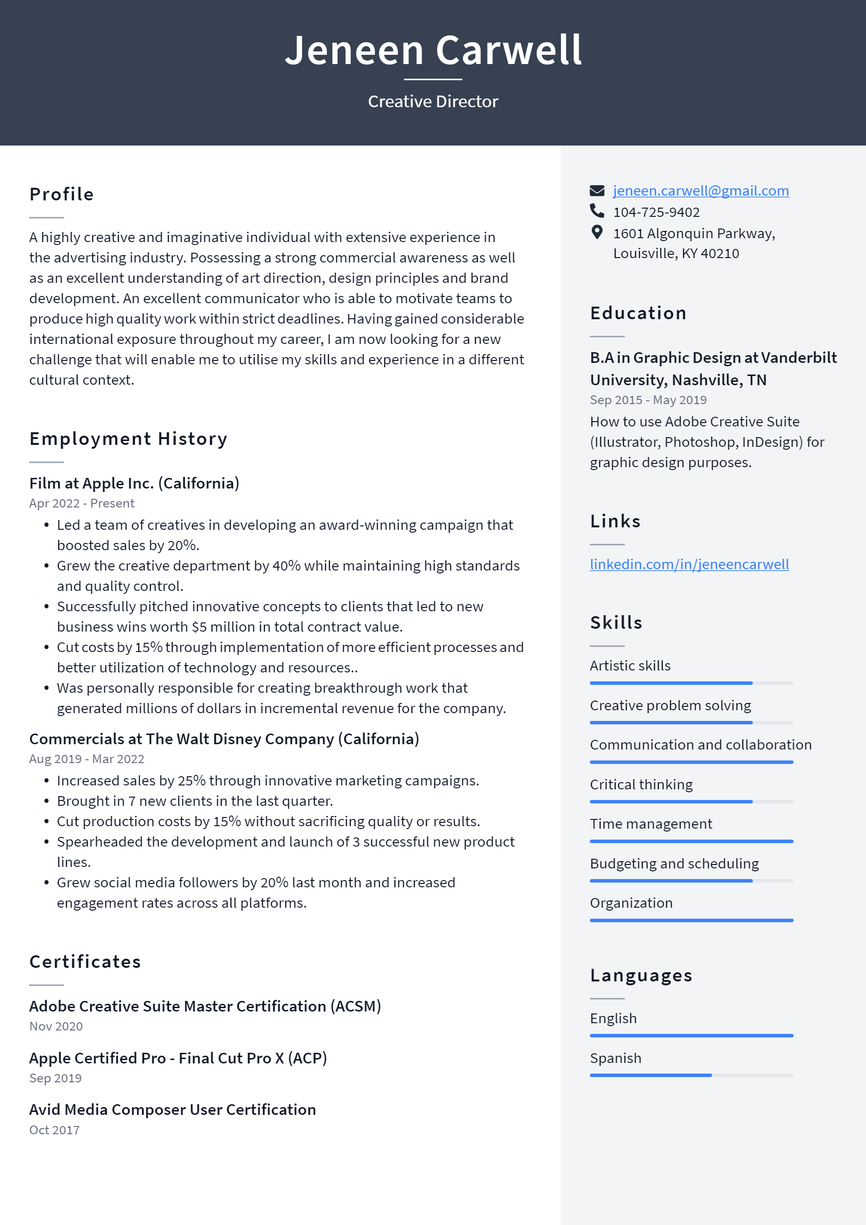 Creative Director Resume Example and Writing Guide - ResumeLawyer