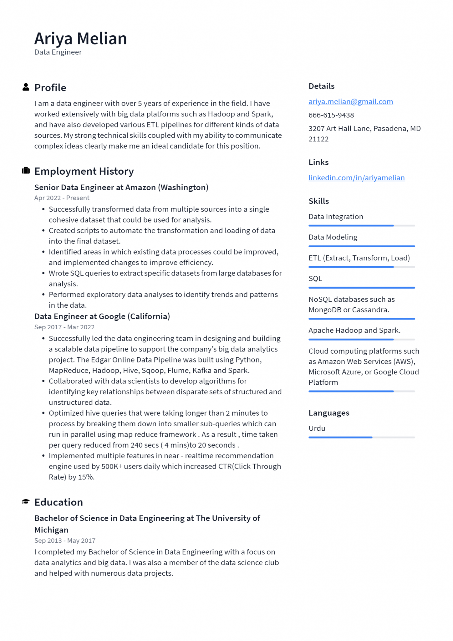 Data Engineer Resume Example and Writing Guide - ResumeLawyer