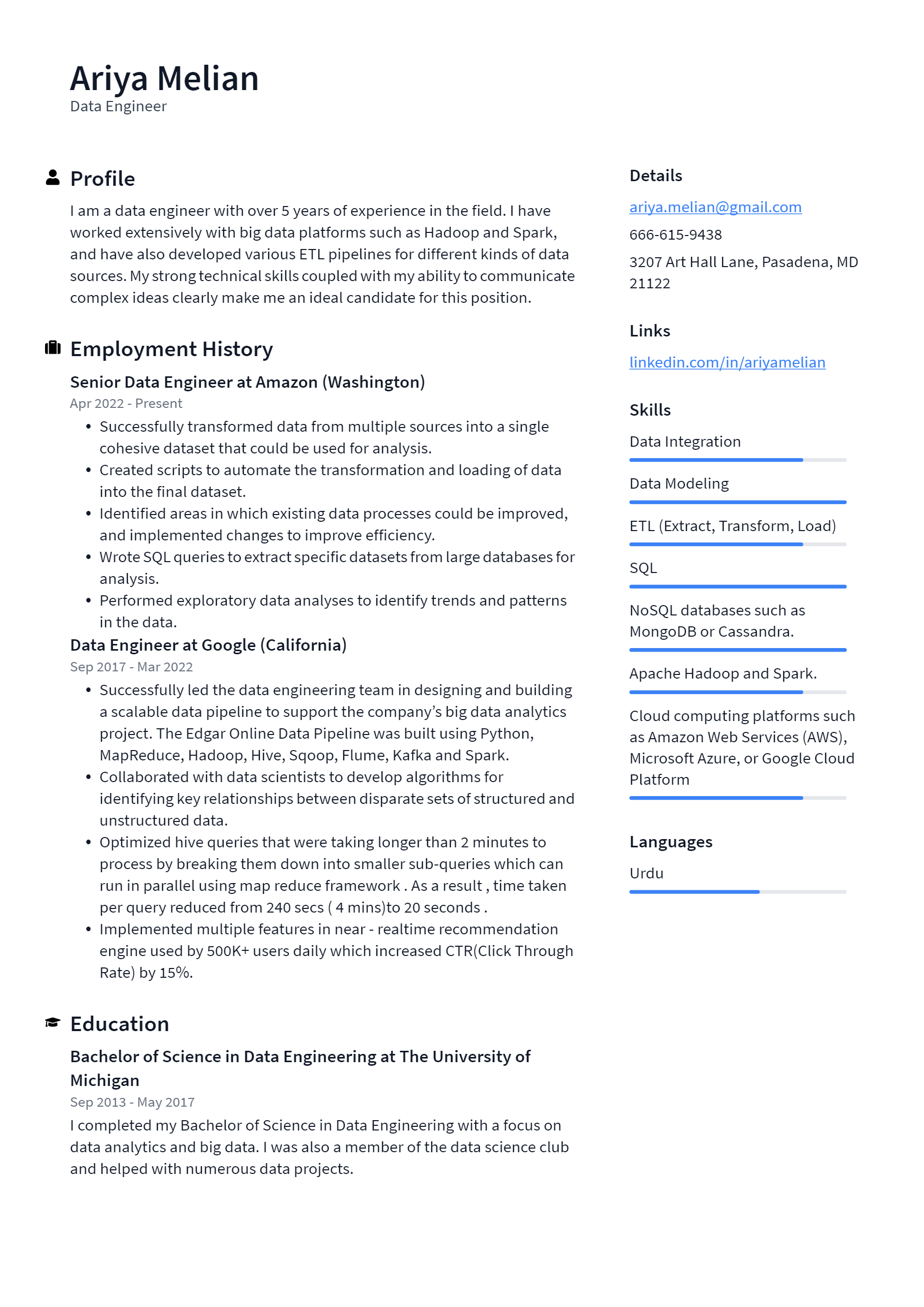 Data Engineer Resume Example and Writing Guide - ResumeLawyer