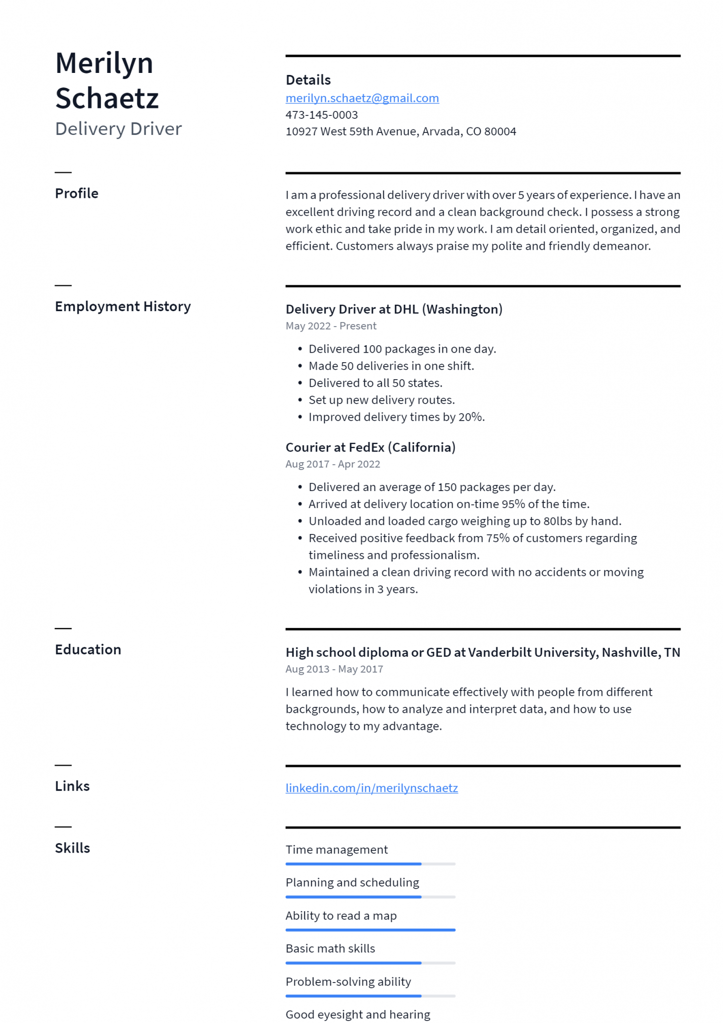 Delivery Driver Resume Example and Writing Guide - ResumeLawyer