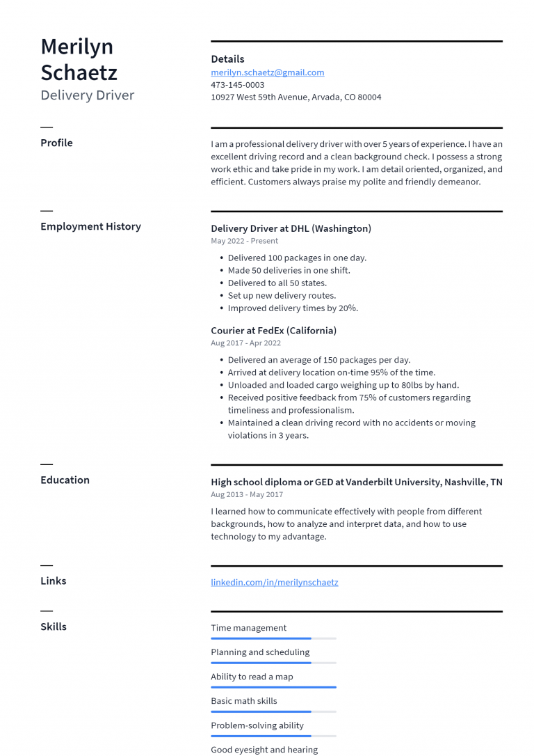 Delivery Driver Resume Example and Writing Guide - ResumeLawyer