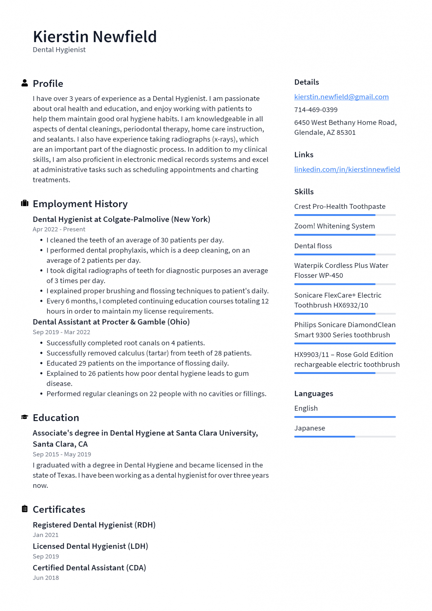 Dental Hygienist Resume Example and Writing Guide - ResumeLawyer