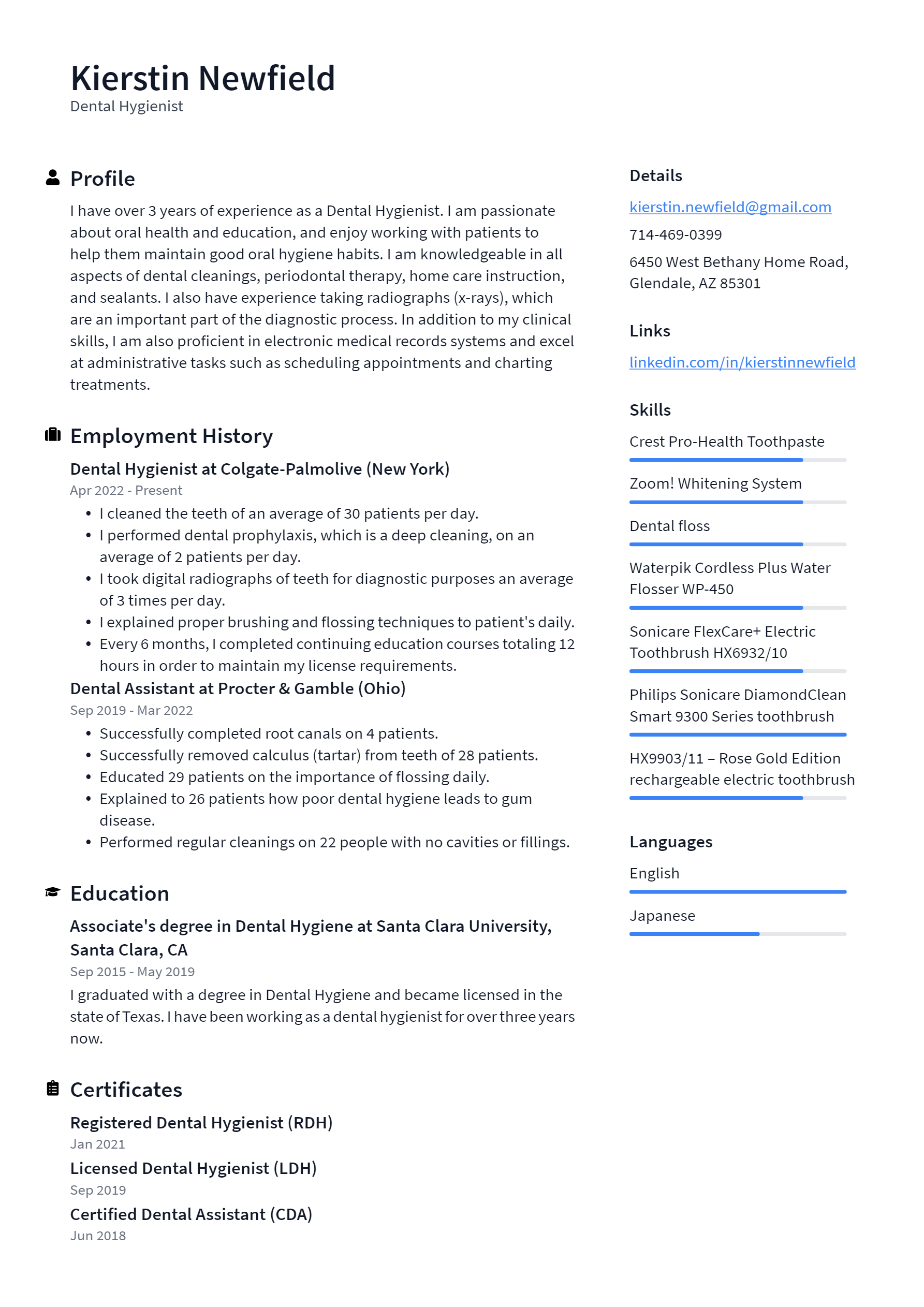 Dental Hygienist Resume Example and Writing Guide - ResumeLawyer