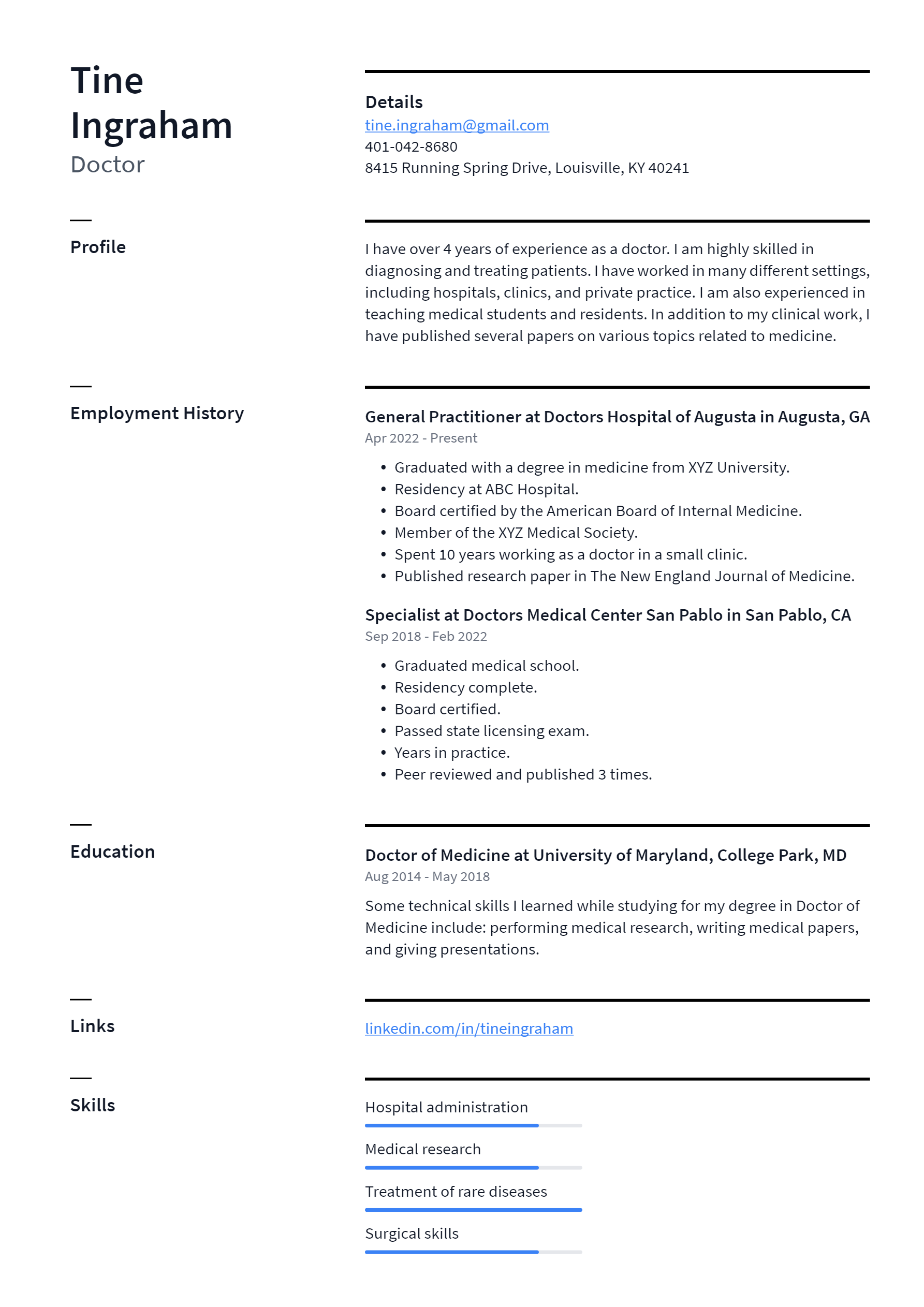 Doctor Resume Example and Writing Guide - ResumeLawyer