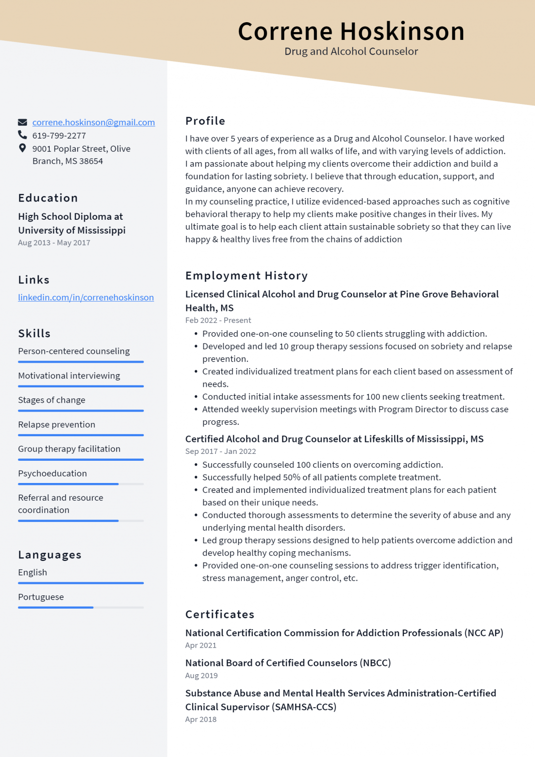 Drug and Alcohol Counselor Resume Example and Writing Guide