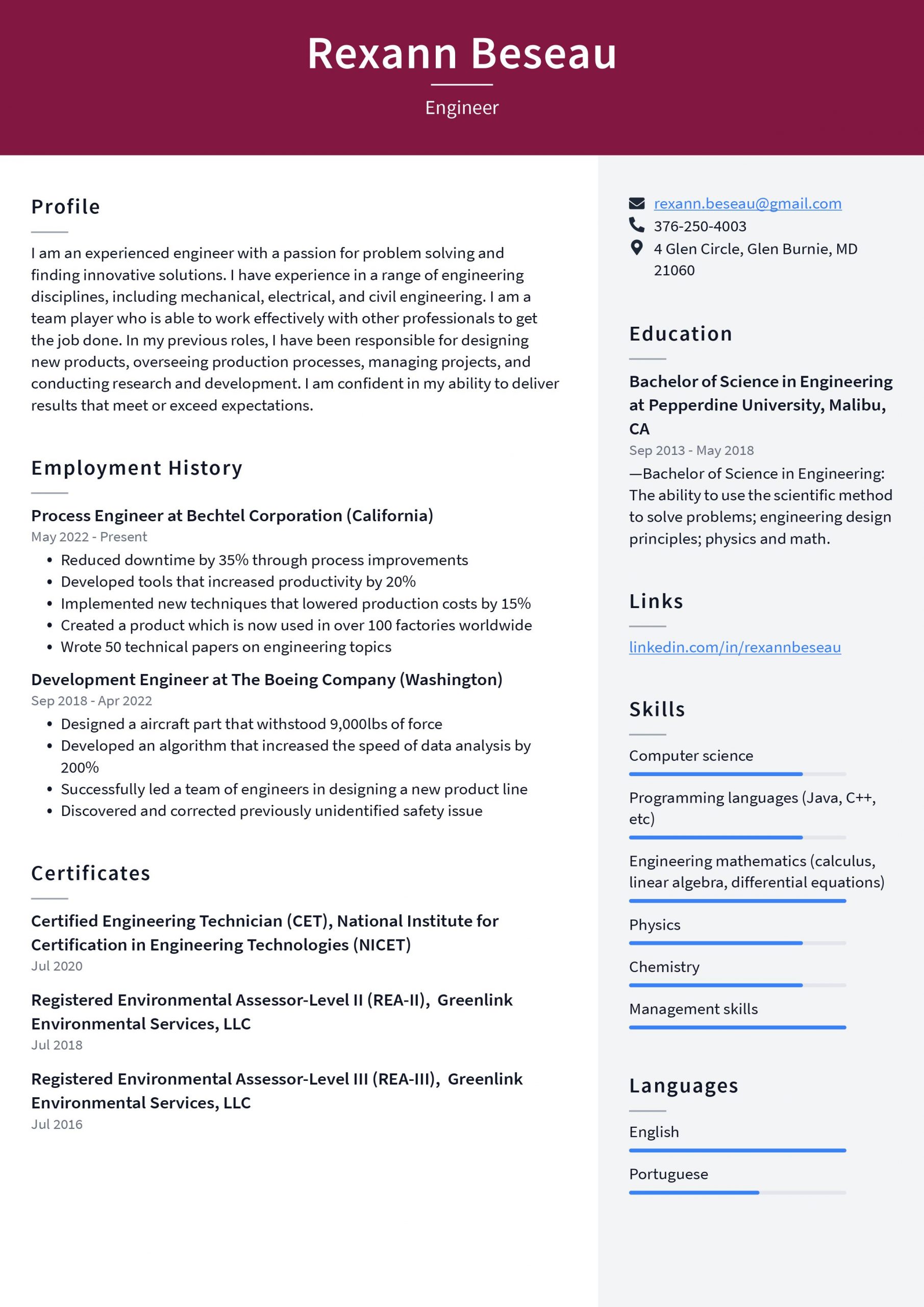 Engineering Resume Example and Writing Guide - ResumeLawyer