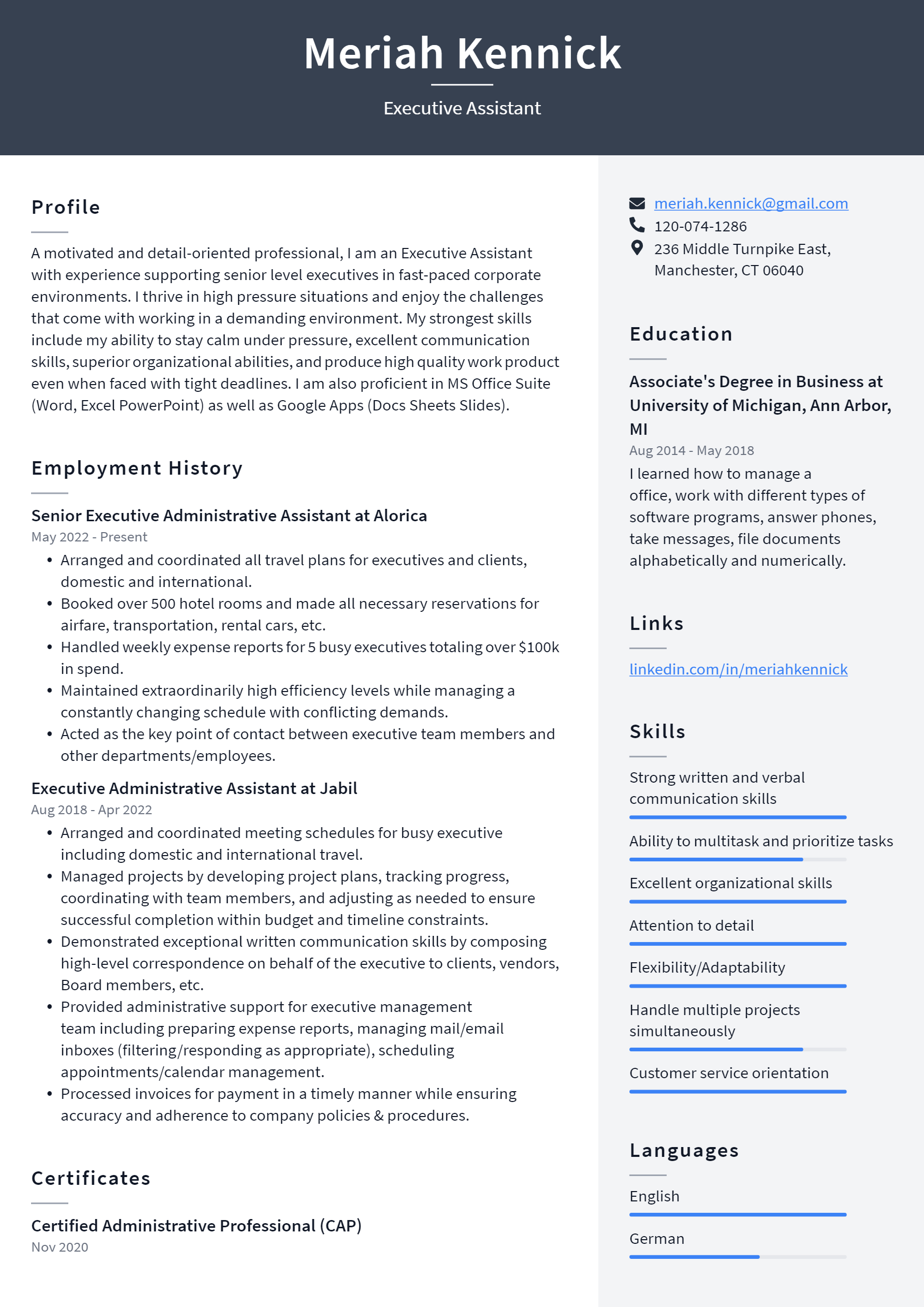 Executive Assistant Resume Example and Writing Guide - ResumeLawyer