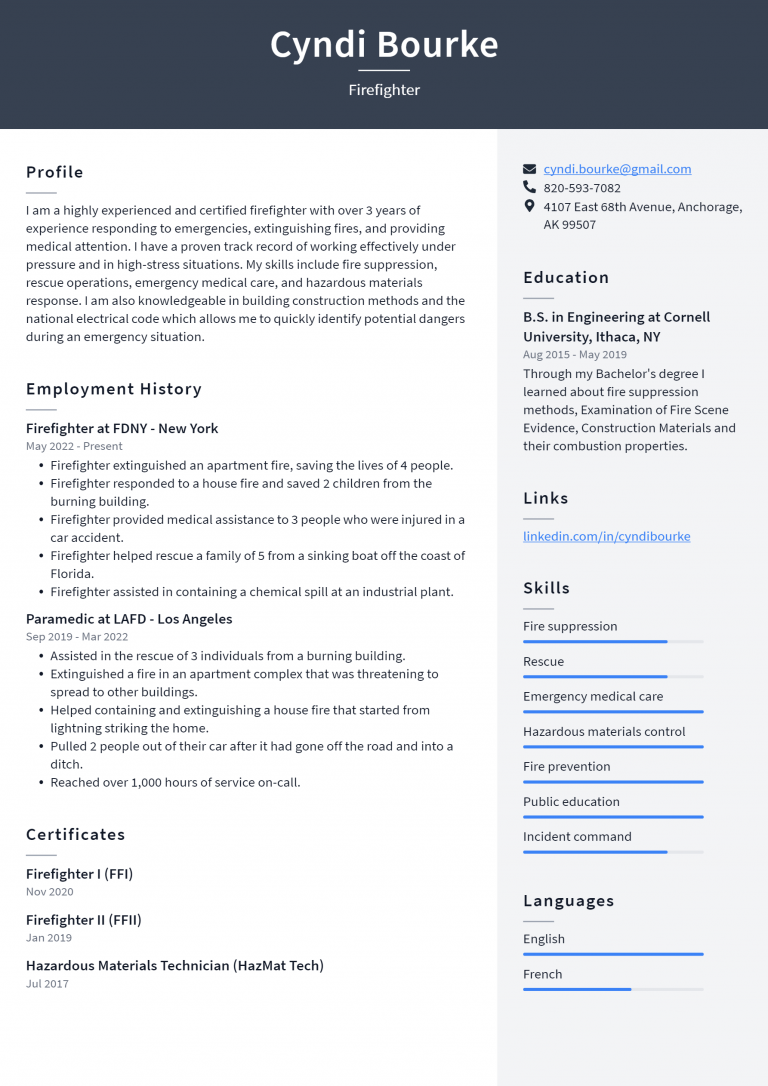 Firefighter Resume Example and Writing Guide - ResumeLawyer