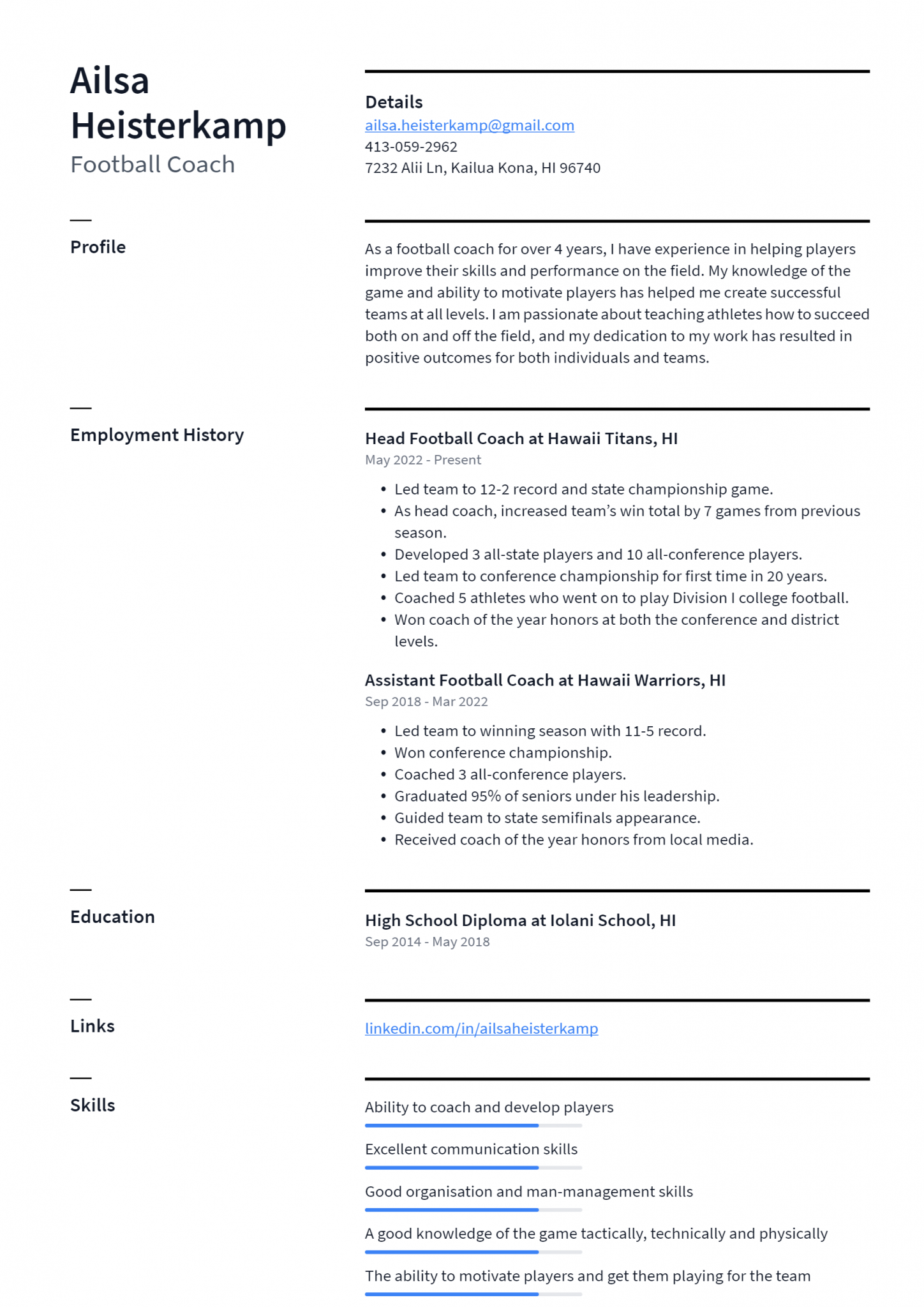 Football Coach Resume Example and Writing Guide - ResumeLawyer