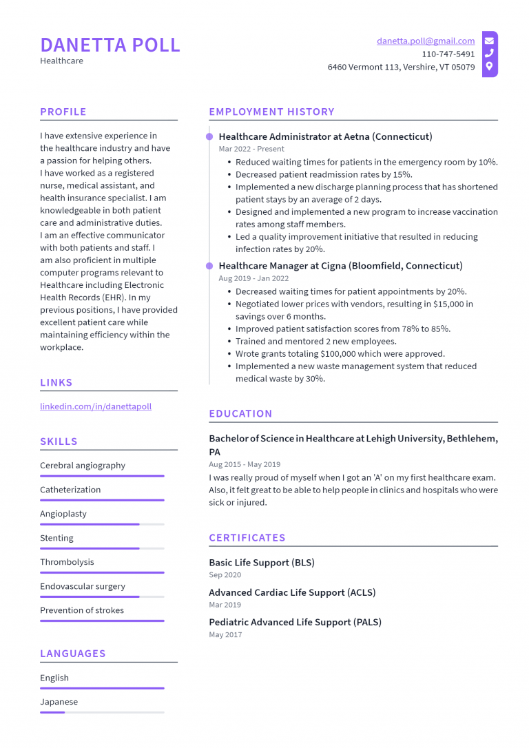 Healthcare Resume Example and Writing Guide - ResumeLawyer