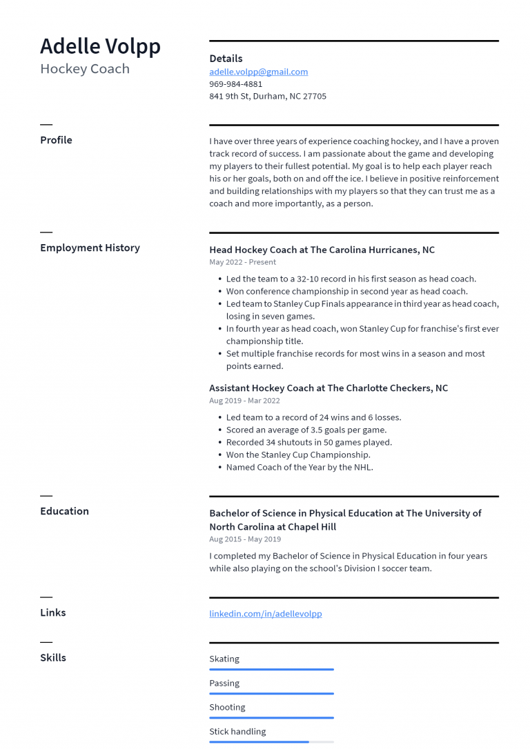 Hockey Coach Resume Example and Writing Guide - ResumeLawyer