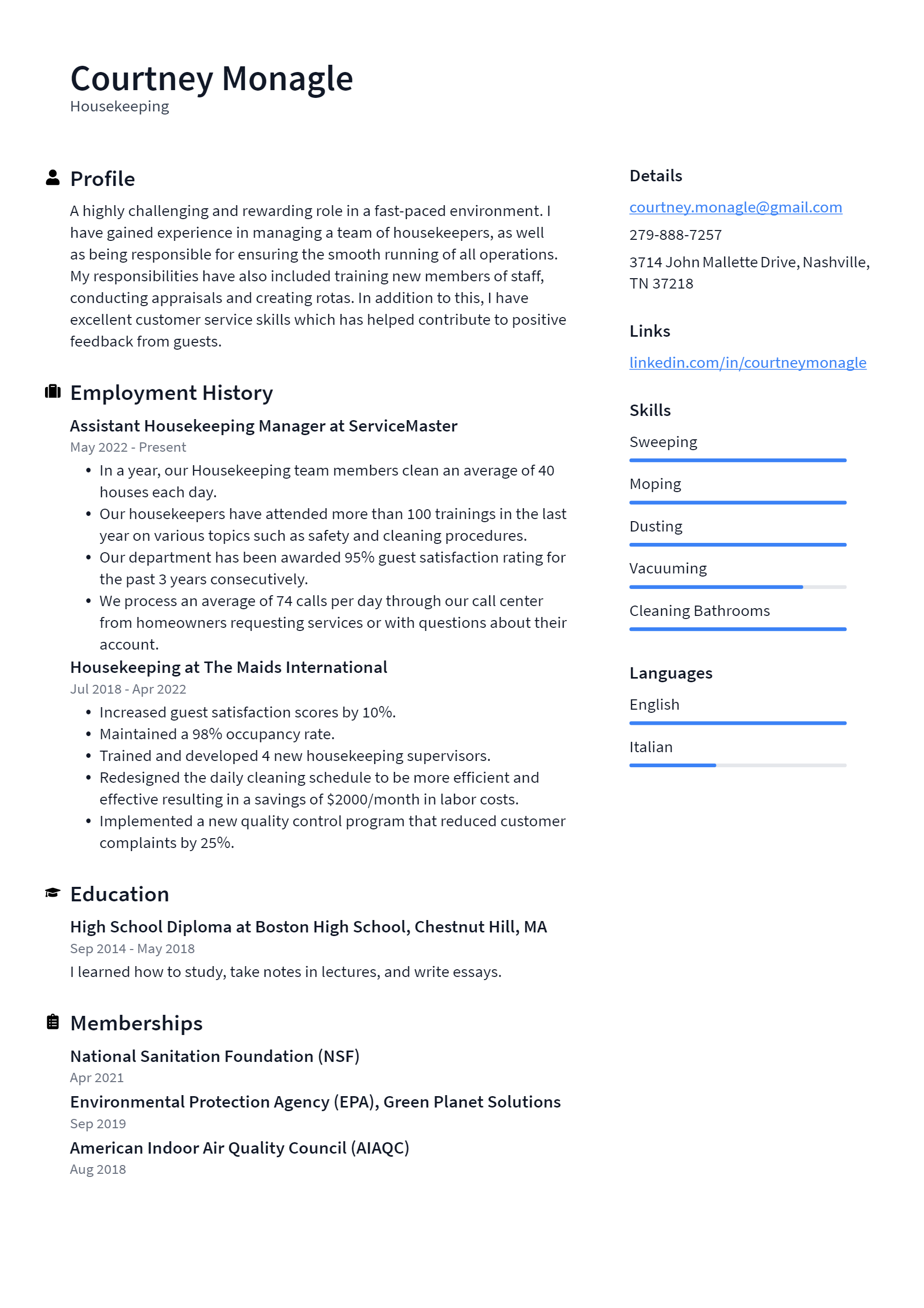 Housekeeping Resume Example and Writing Guide - ResumeLawyer