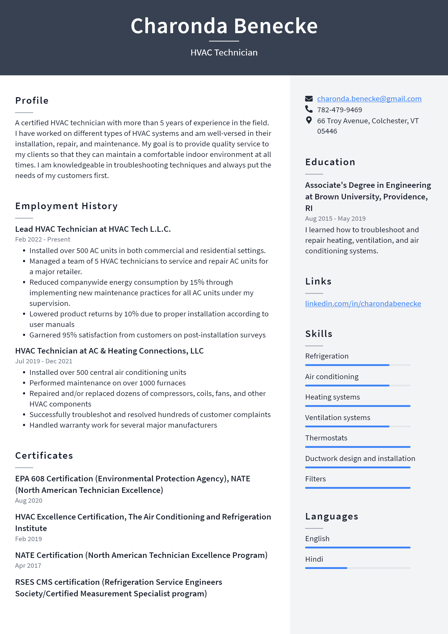 HVAC Technician Resume Example and Writing Guide - ResumeLawyer