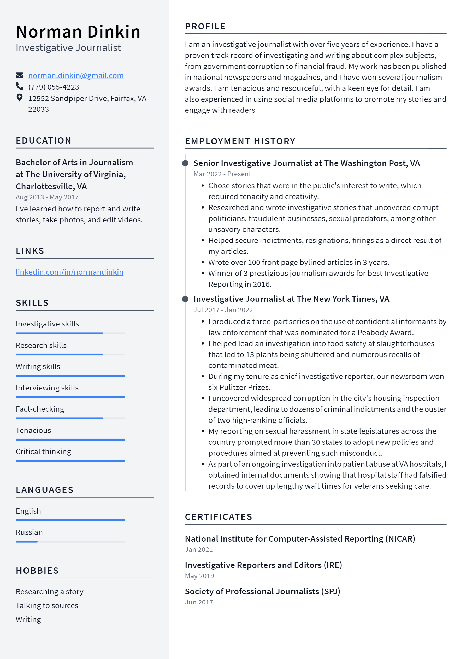 Journalist Resume Example and Writing Guide - ResumeLawyer