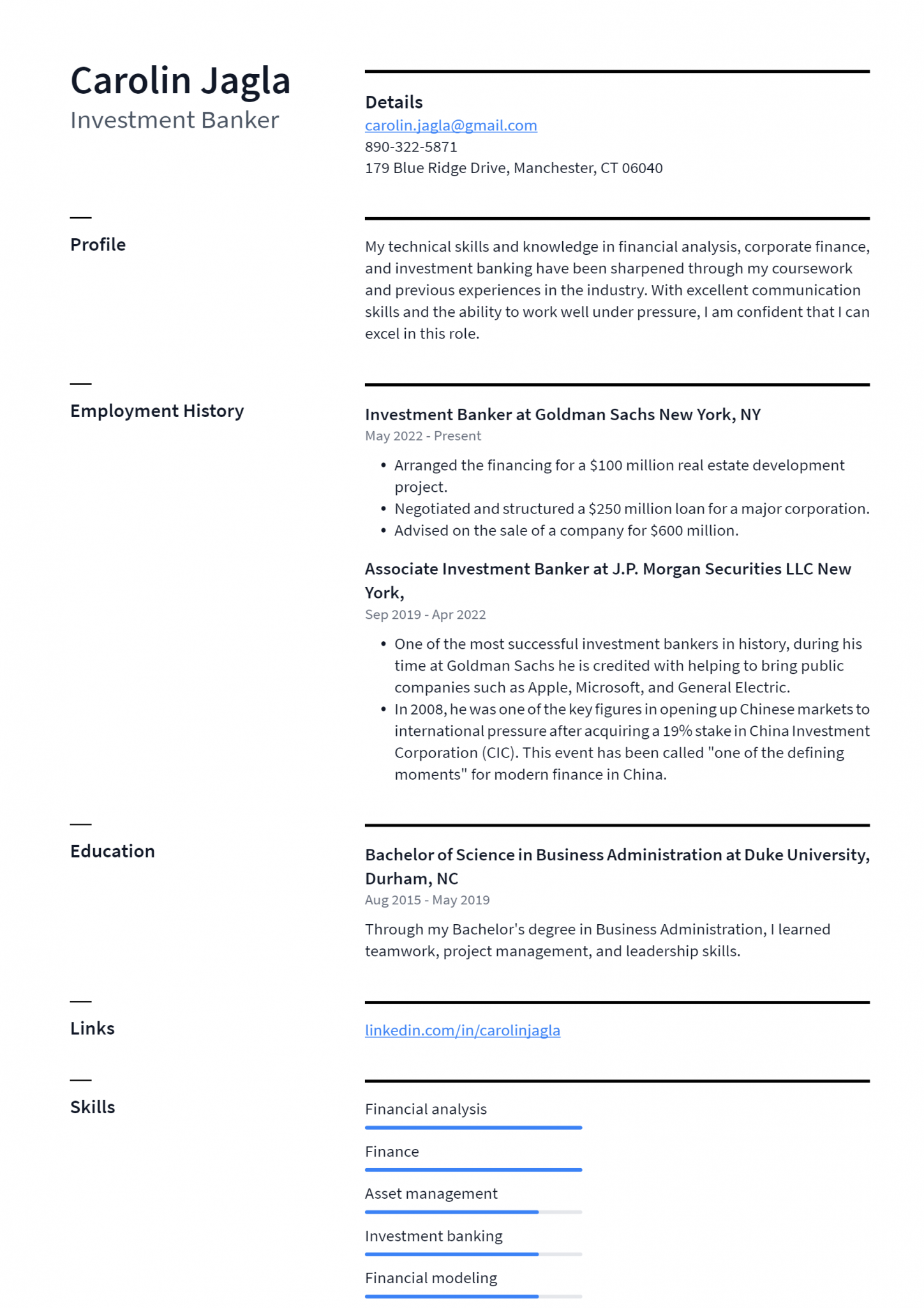 Investment Banker Resume Example and Writing Guide - ResumeLawyer