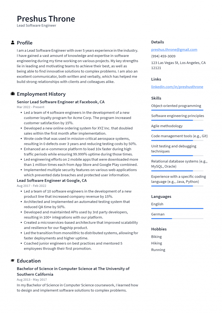 Software Engineer Resume Example and Writing Guide - ResumeLawyer