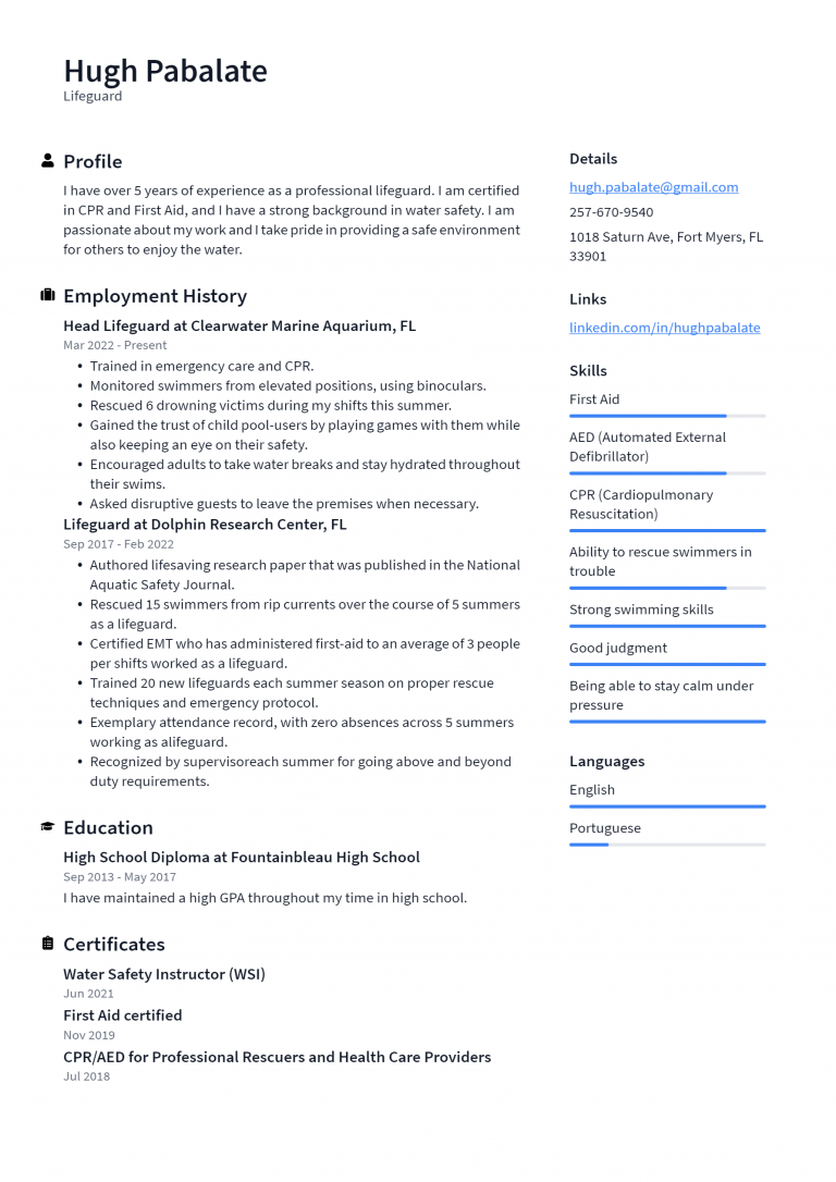 Lifeguard Resume Example and Writing Guide - ResumeLawyer