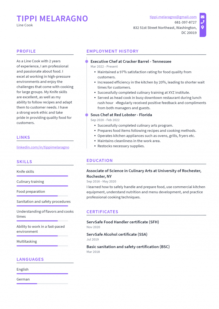 Line Cook Resume Example and Writing Guide - ResumeLawyer