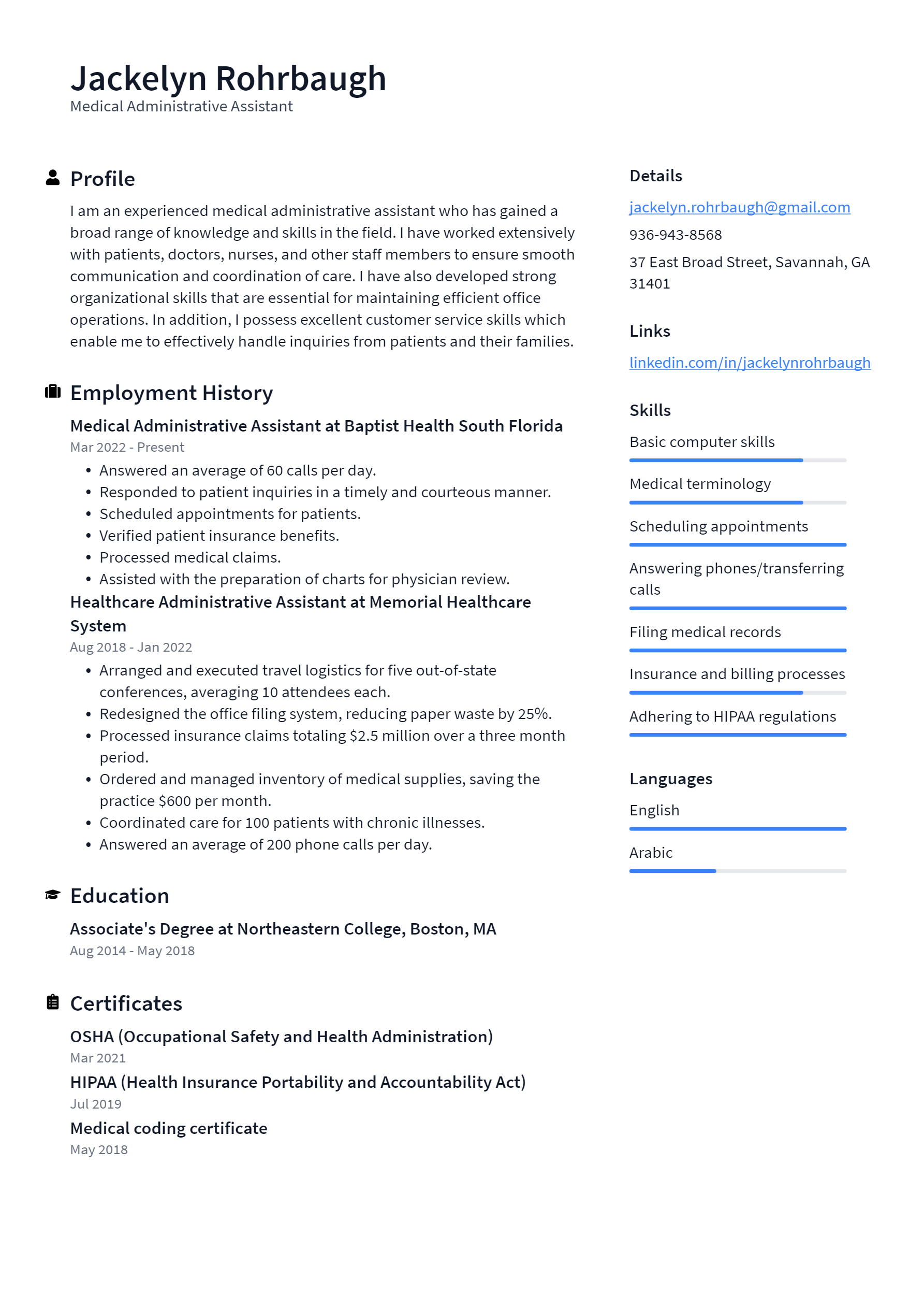 Medical Administrative Assistant Resume Example and Writing Guide
