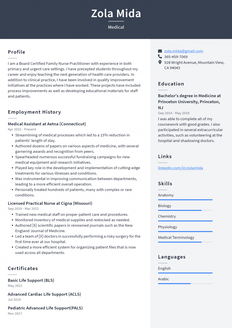 Medical Resume Example and Writing Guide - ResumeLawyer