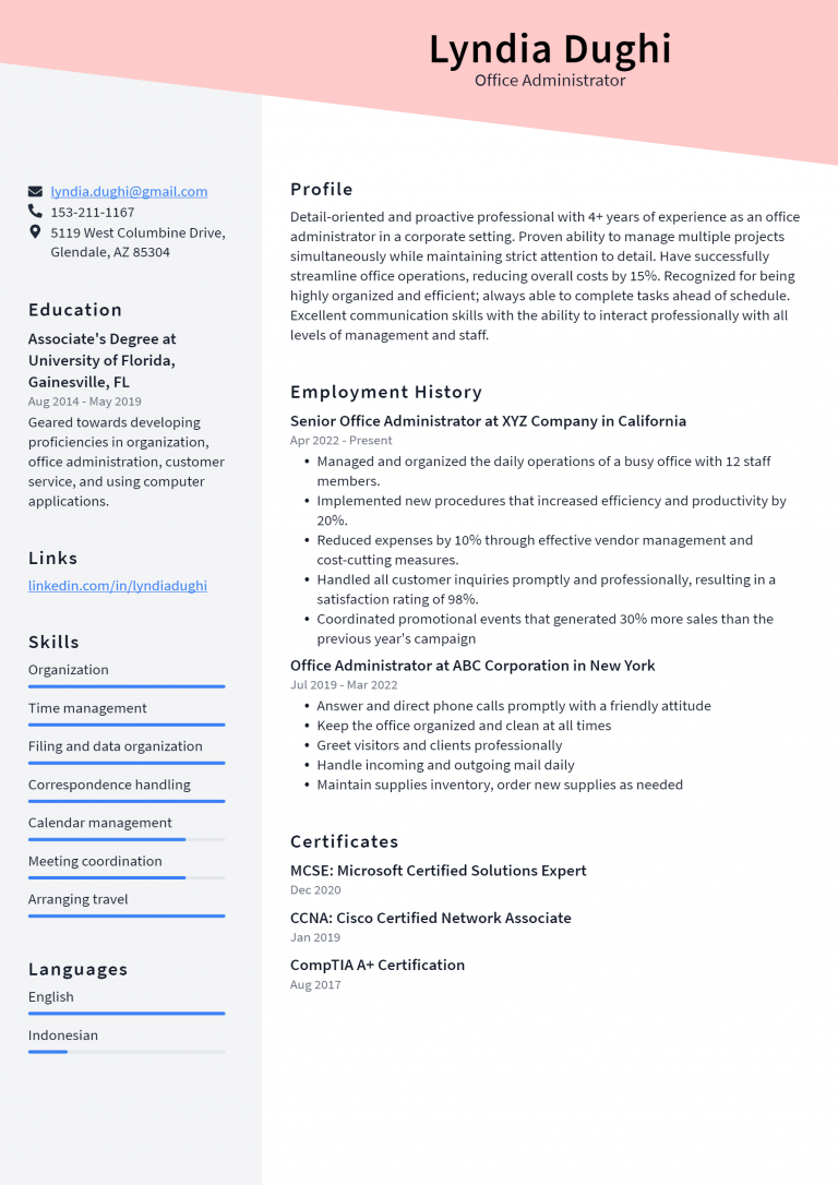 Office Administrator Resume Example And Writing Guide - Resumelawyer