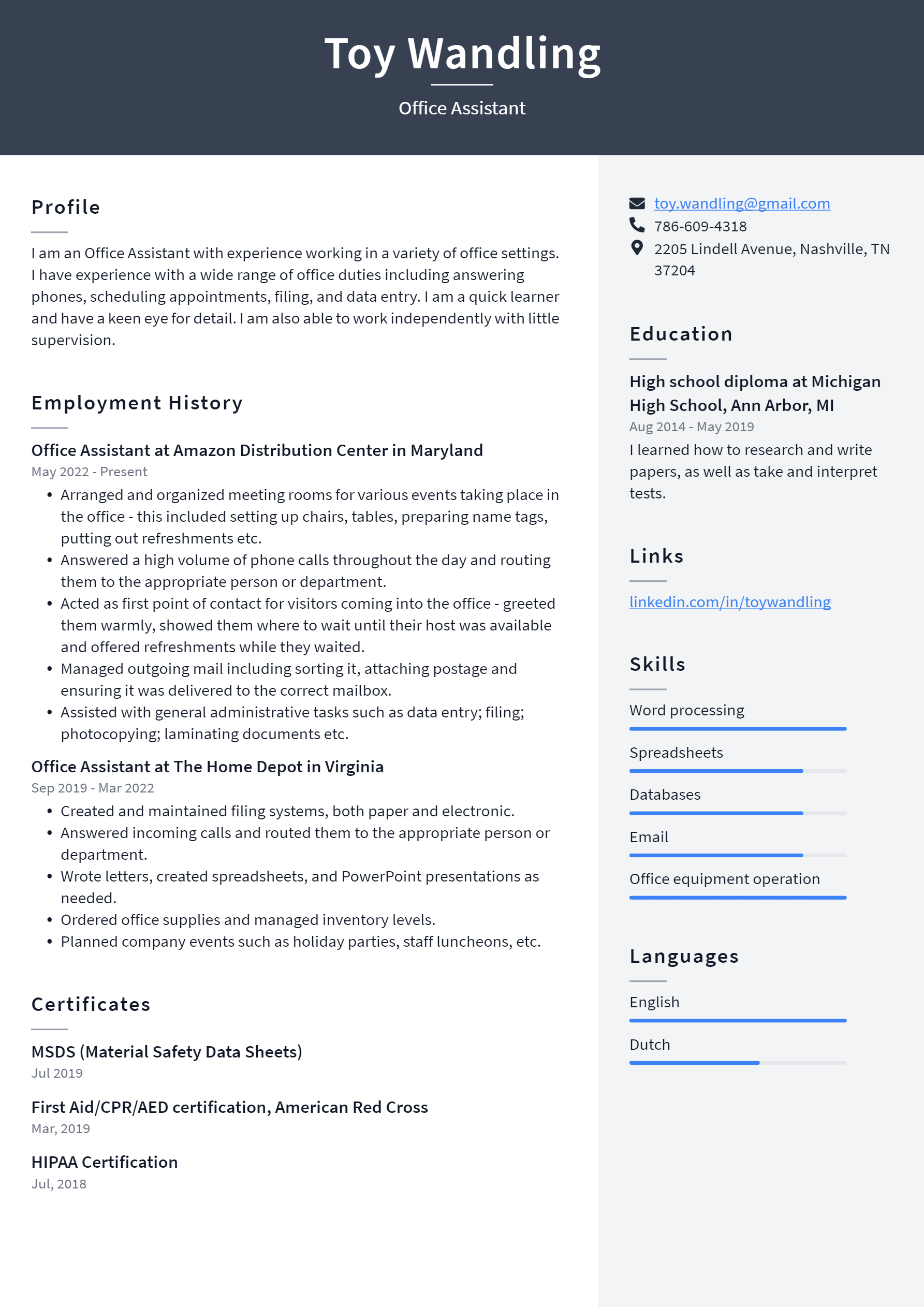 Office Assistant Resume Example and Writing Guide - ResumeLawyer