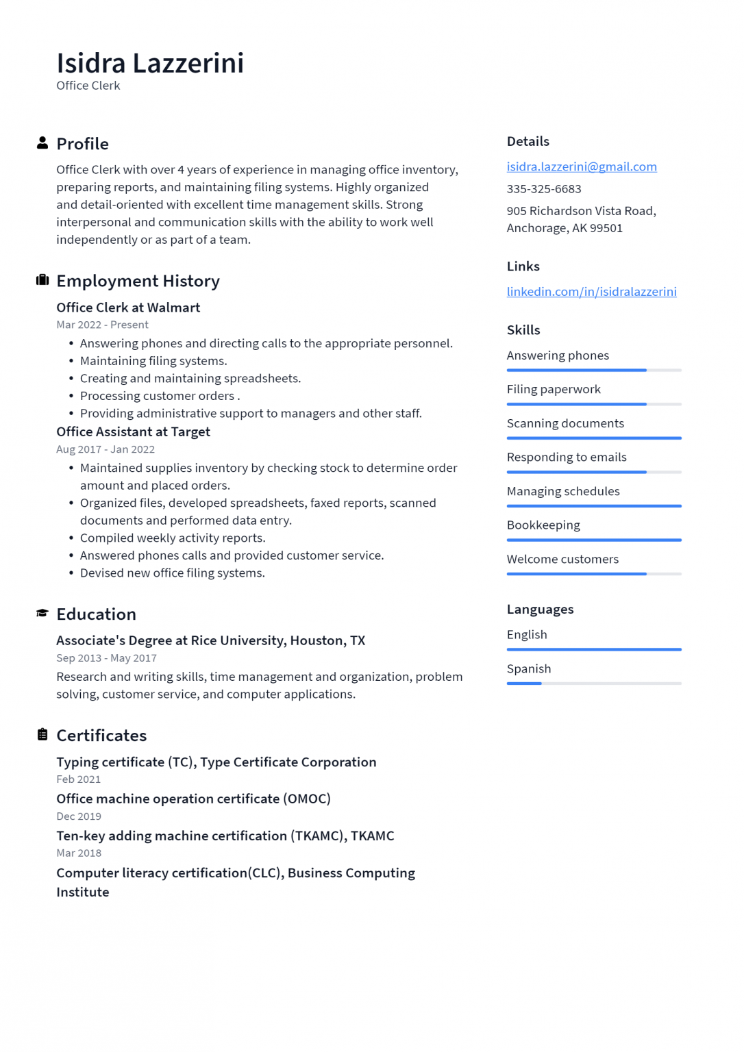 Office Clerk Resume Example And Writing Guide - Resumelawyer