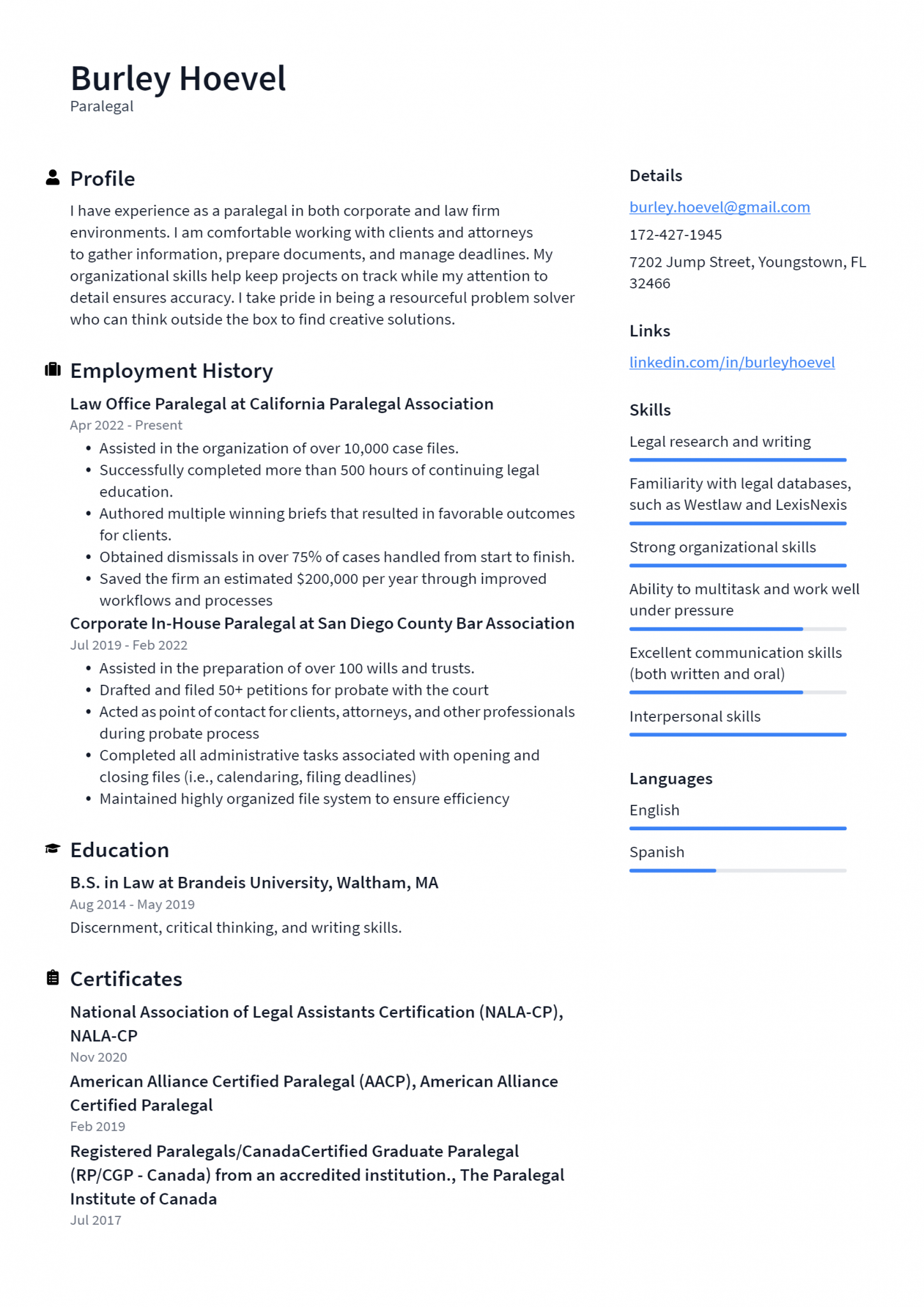 Paralegal Resume Example and Writing Guide - ResumeLawyer