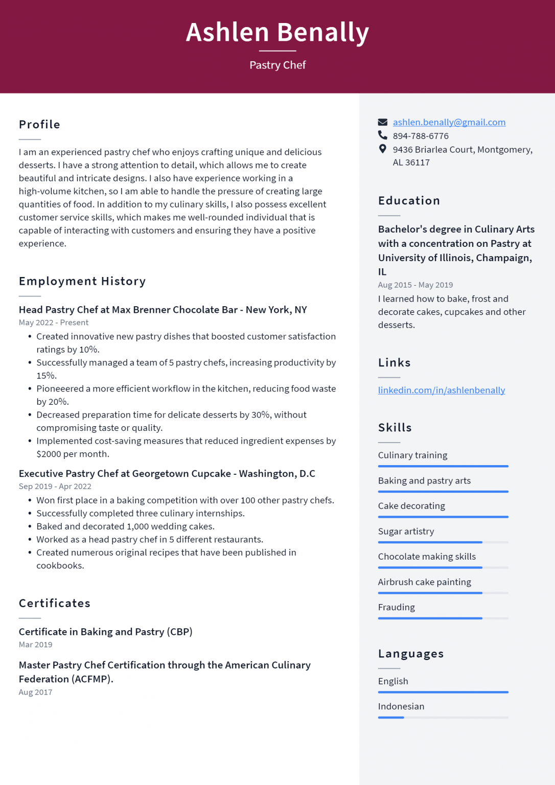 Pastry Chef Resume Example and Writing Guide - ResumeLawyer