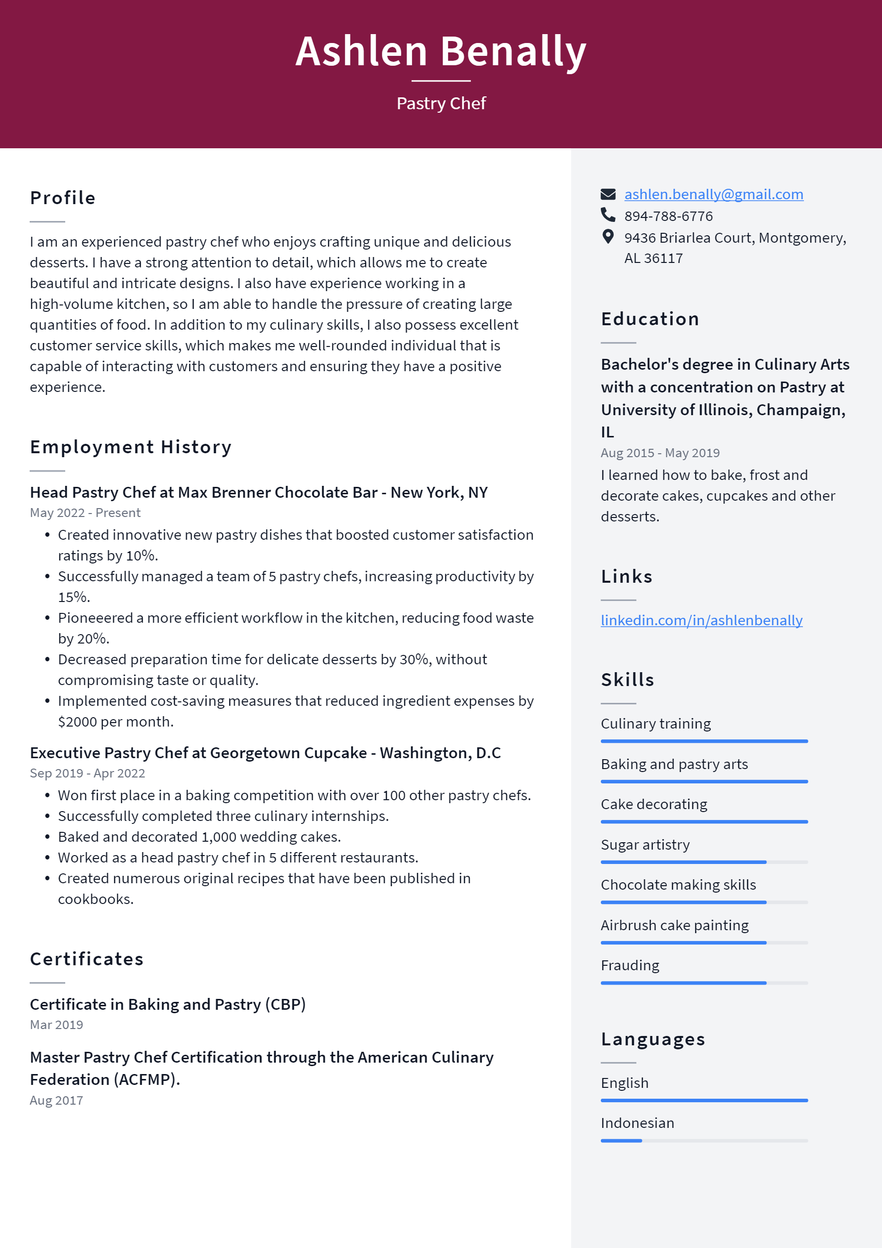Pastry Chef Resume Example and Writing Guide - ResumeLawyer