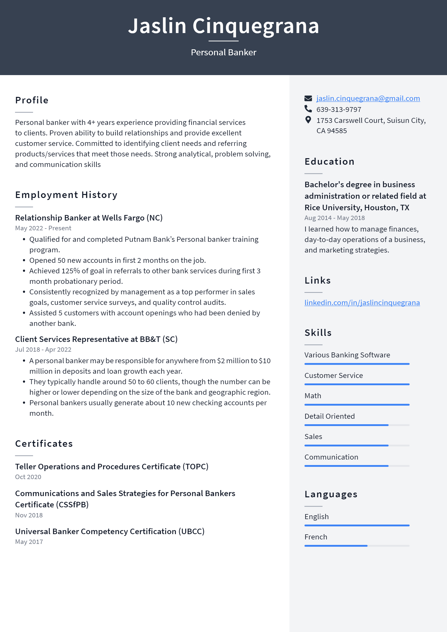 Personal Banker Resume Example and Writing Guide - ResumeLawyer