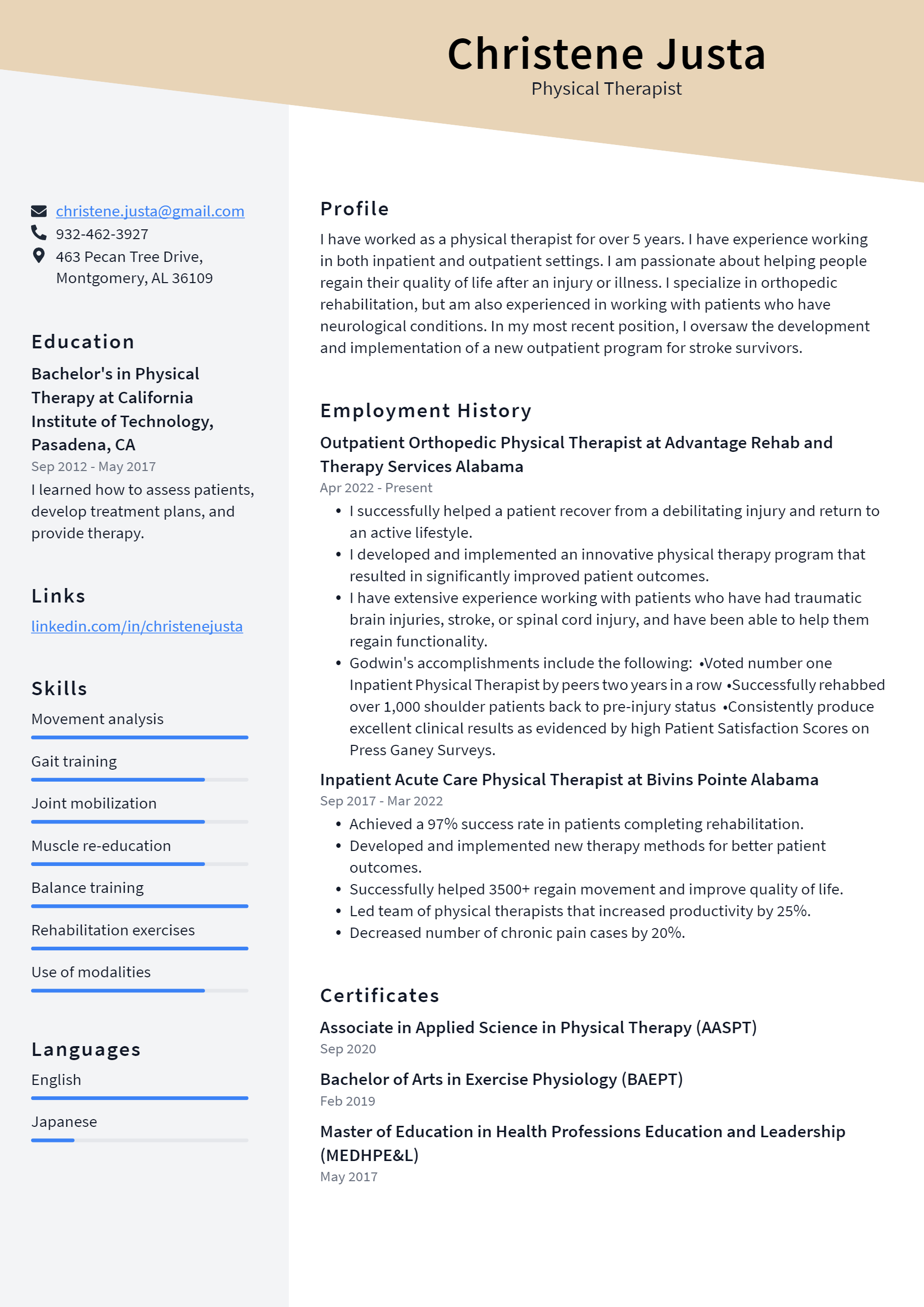 Physical Therapist Resume Example and Writing Guide - ResumeLawyer