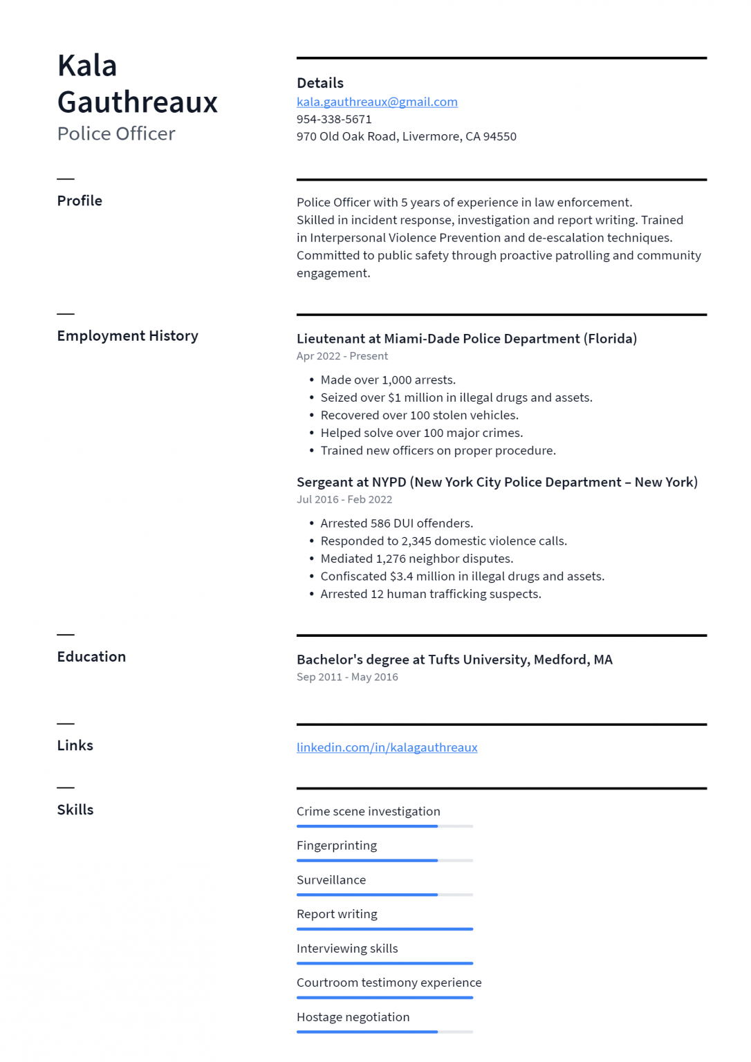 Police Officer Resume Example and Writing Guide - ResumeLawyer